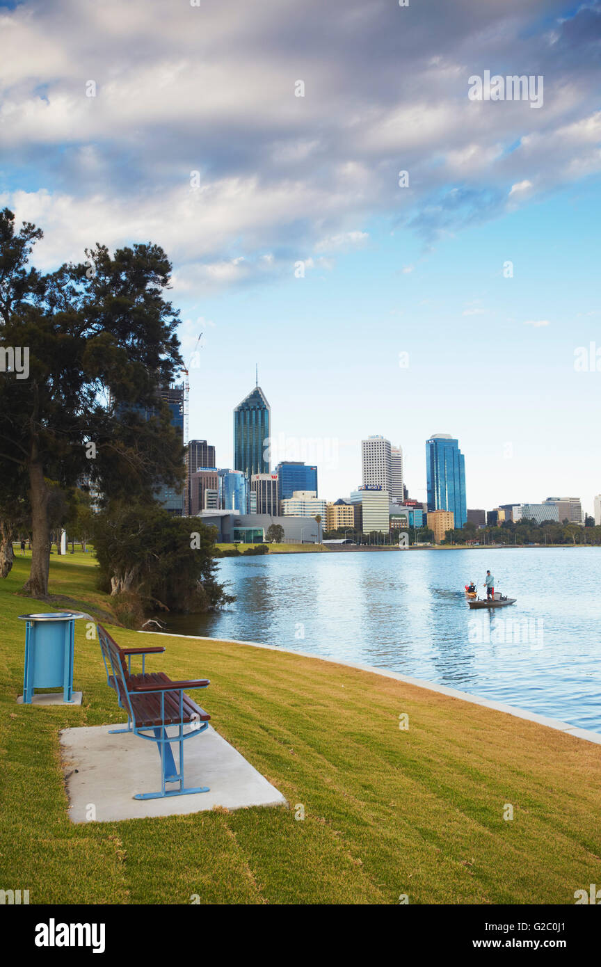 View of Swan River and city skyline, Perth, Western Australia ...