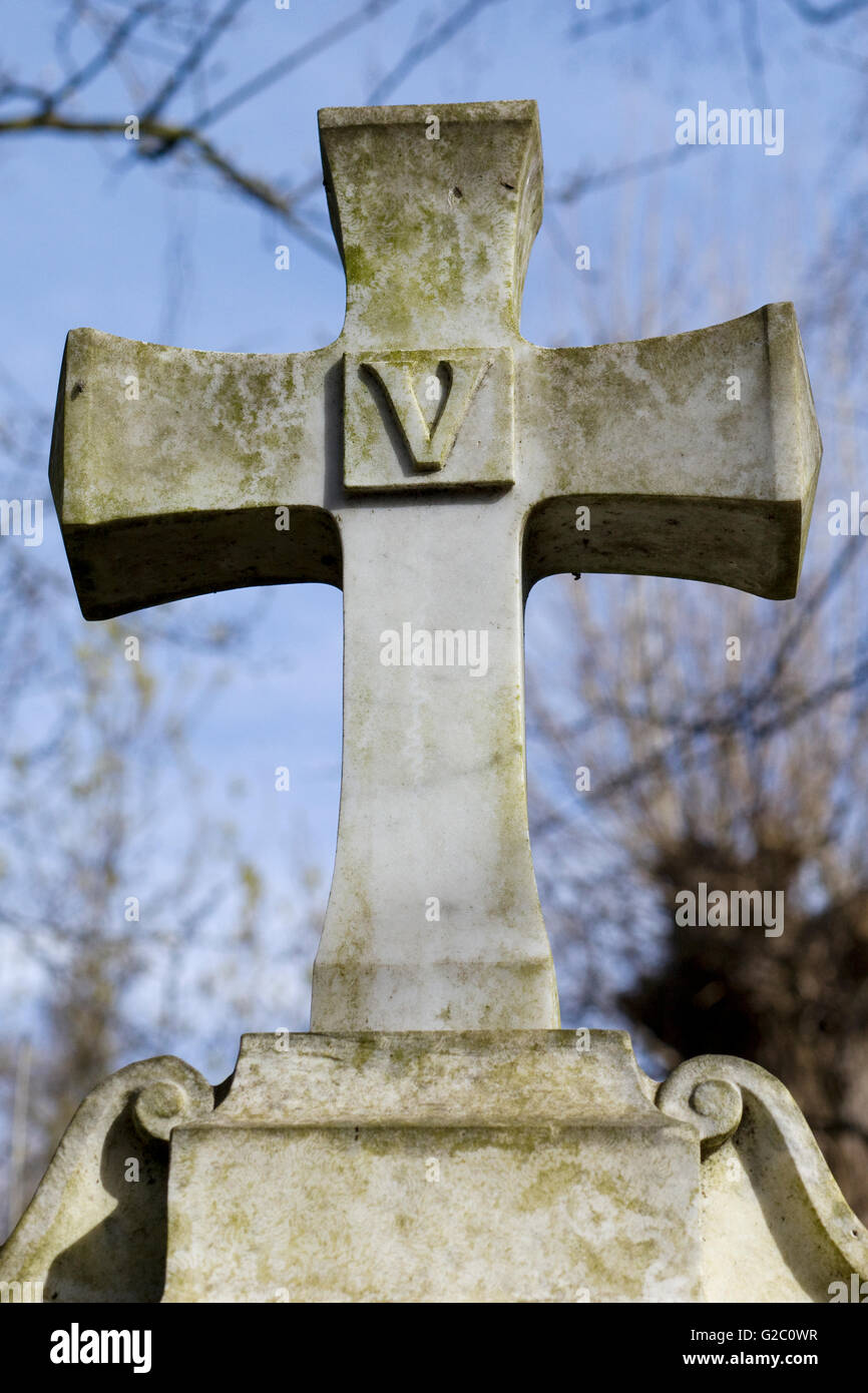 Damaged and fallen old graves and headstones in an Ancient Burial ...