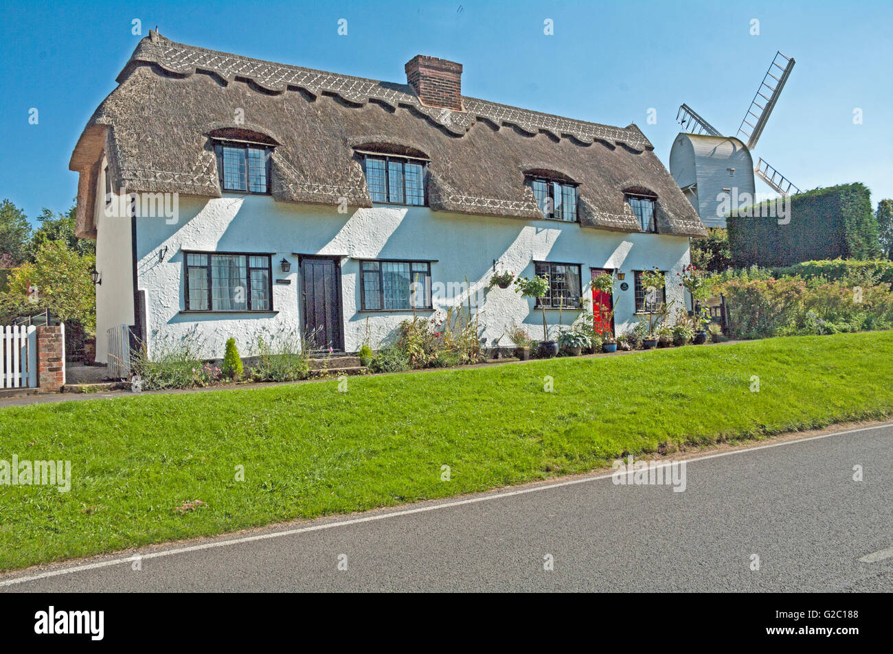 Finchingfield, Cottage and Wind MIll, Essex, England Stock Photo - Alamy