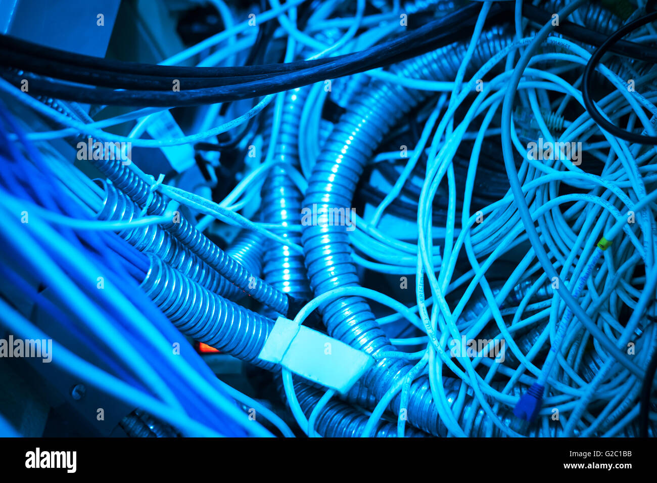 An Lan cable in network room dept of field technic Stock Photo - Alamy