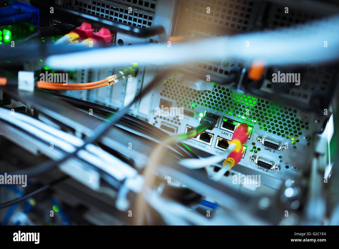 An Lan cable in network room dept of field technic Stock Photo - Alamy