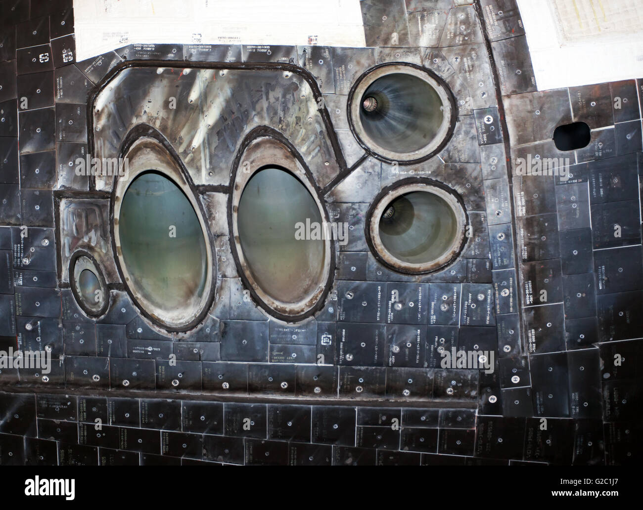 Close-up view of NASA's Orbiter Vehicle Atlantis (OV-104), showing the ...