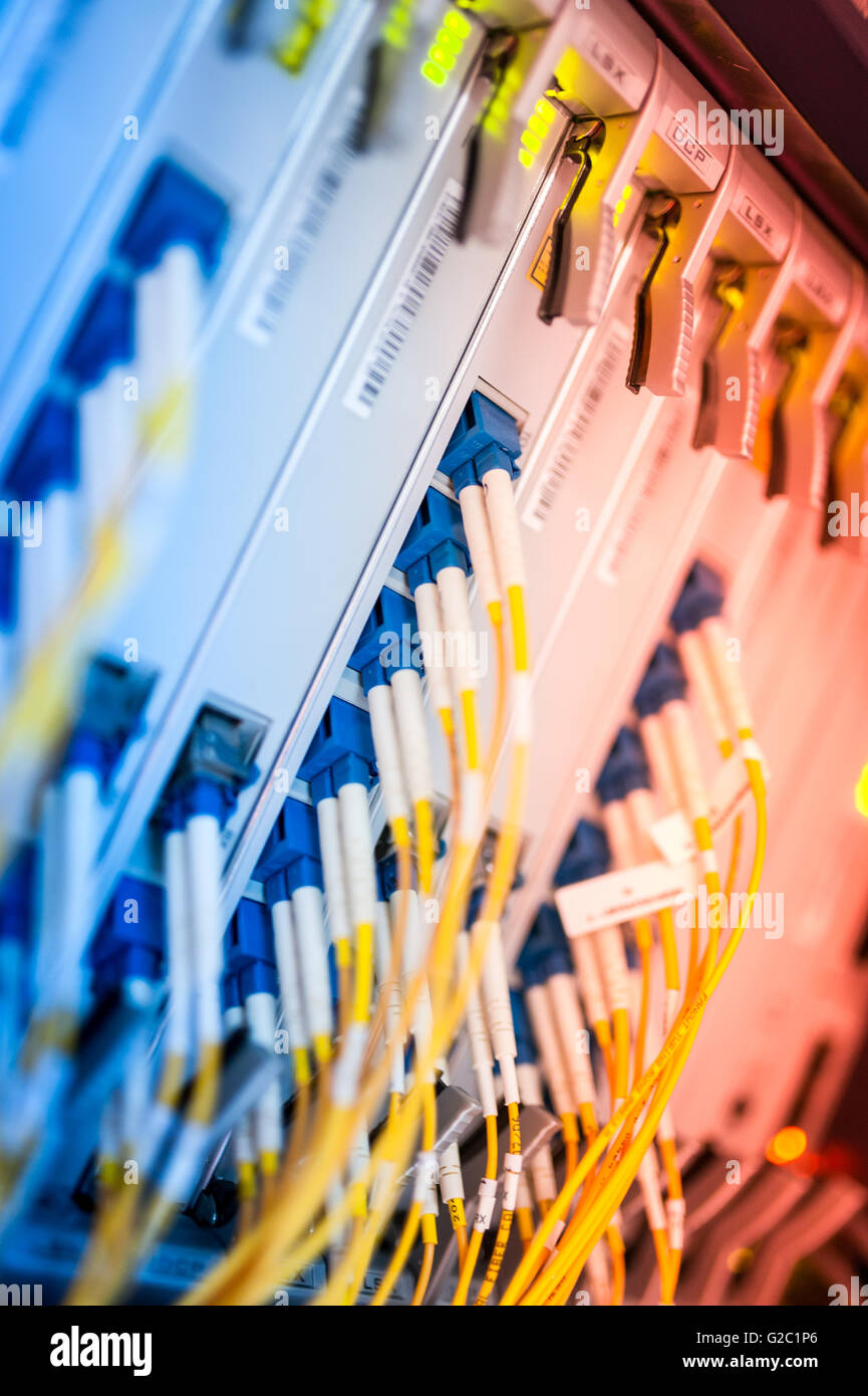 fiber optic with servers in a technology data center Stock Photo - Alamy