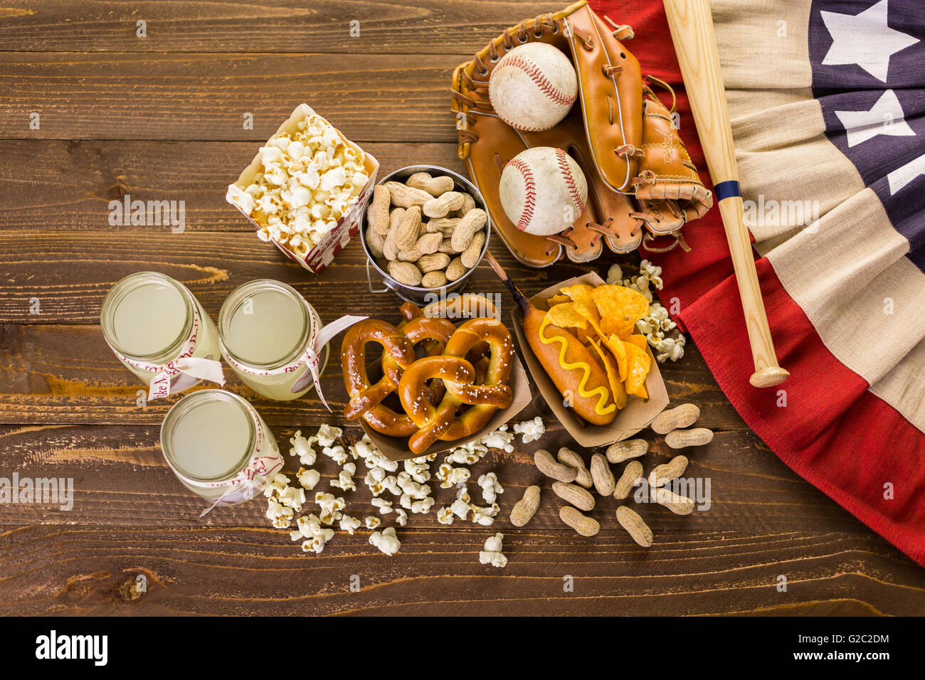 Game day traditional snacks included corndogs and salted peanuts on a ...