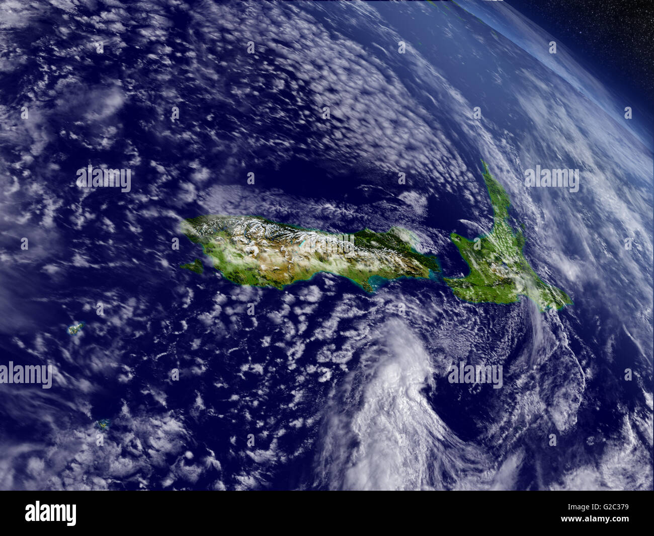 New Zealand with surrounding region as seen from Earth's orbit in space ...