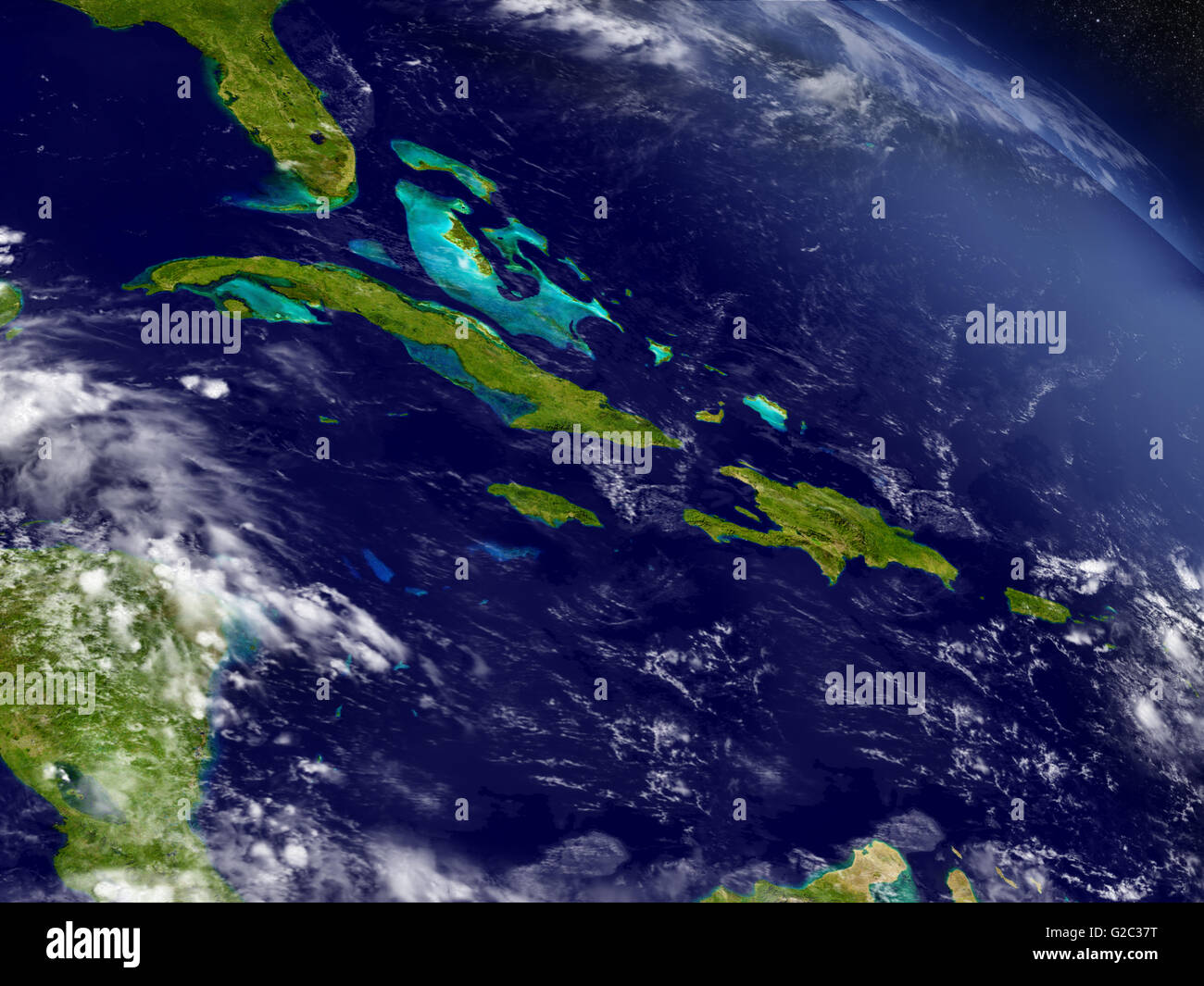 Cuba, Jamaica, Haiti and Dominican Republic with surrounding region as ...
