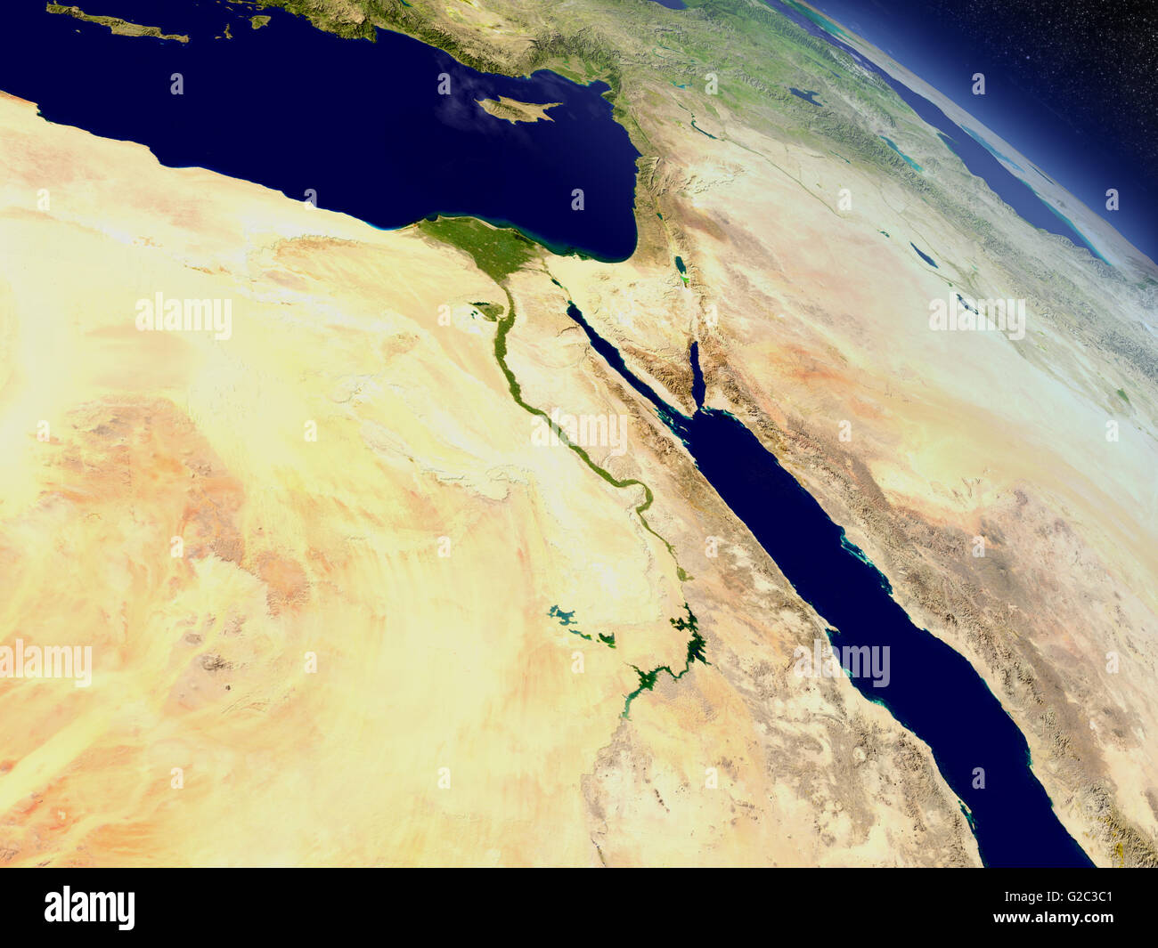 Egypt with surrounding region as seen from Earth's orbit in space. 3D ...
