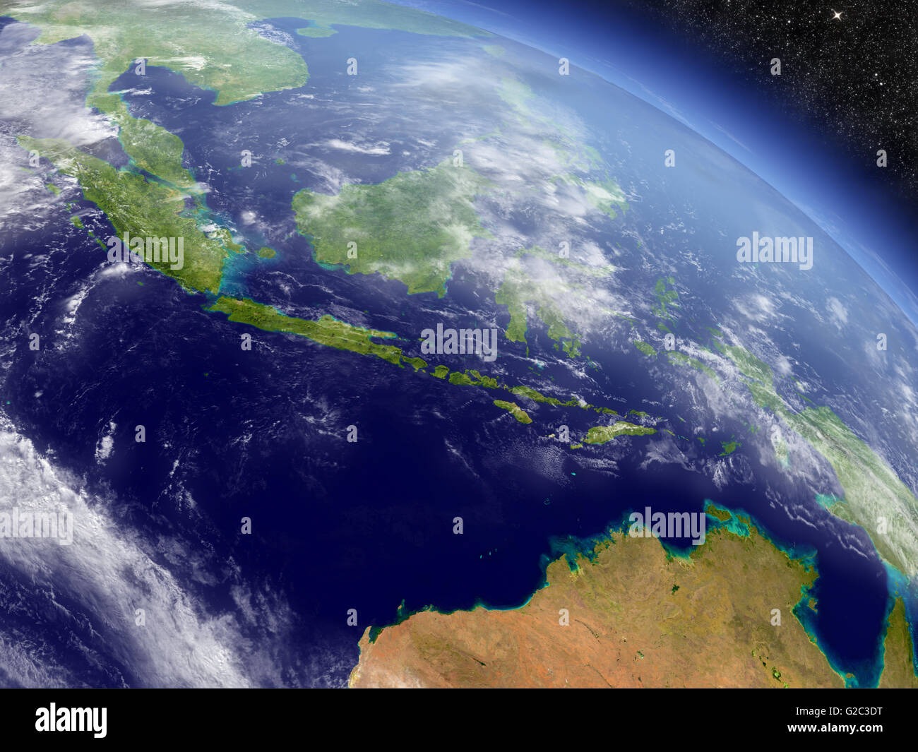 Indonesia with surrounding region as seen from Earth's orbit in space ...