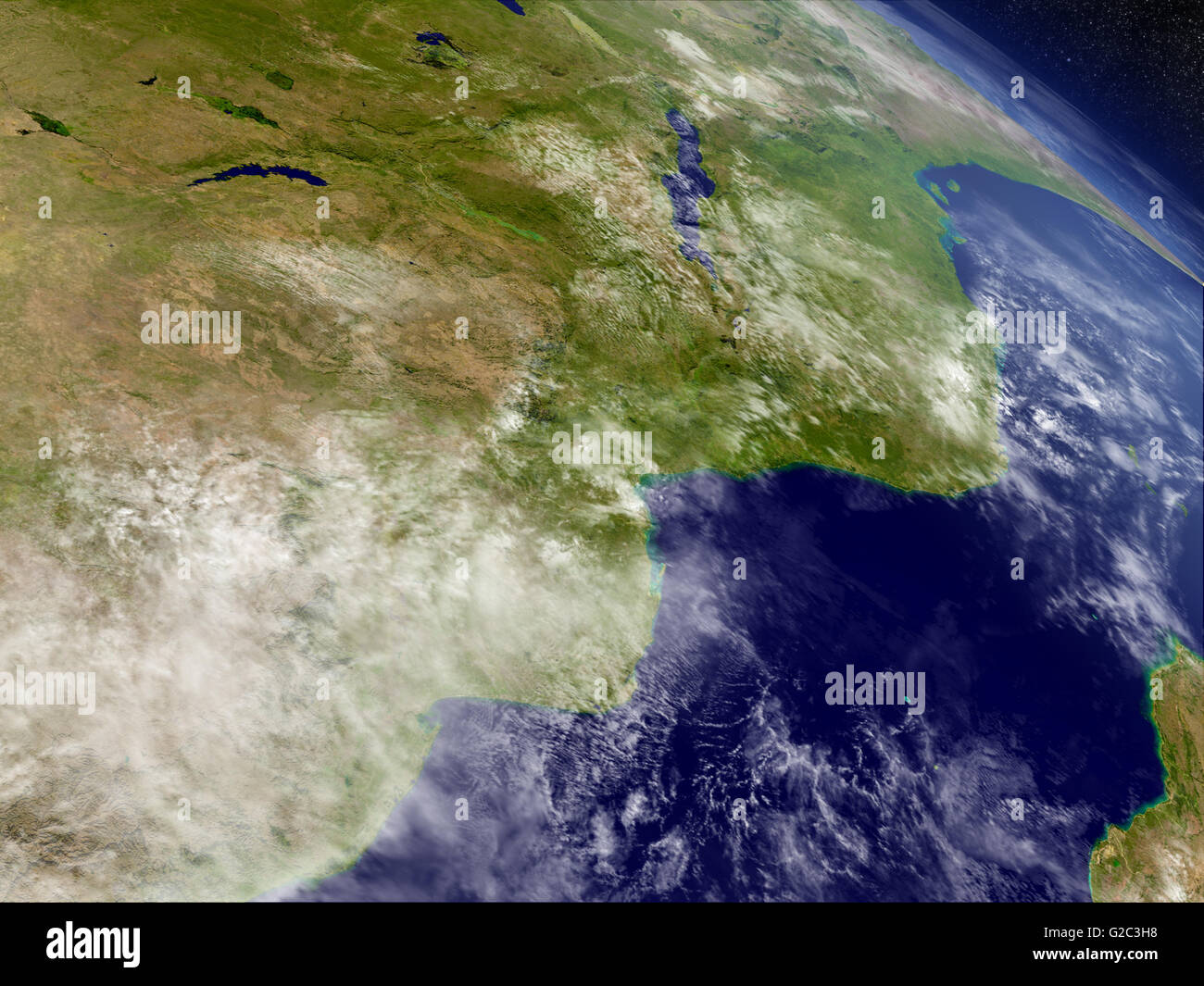 Mozambique and Zimbabwe with surrounding region as seen from Earth's ...