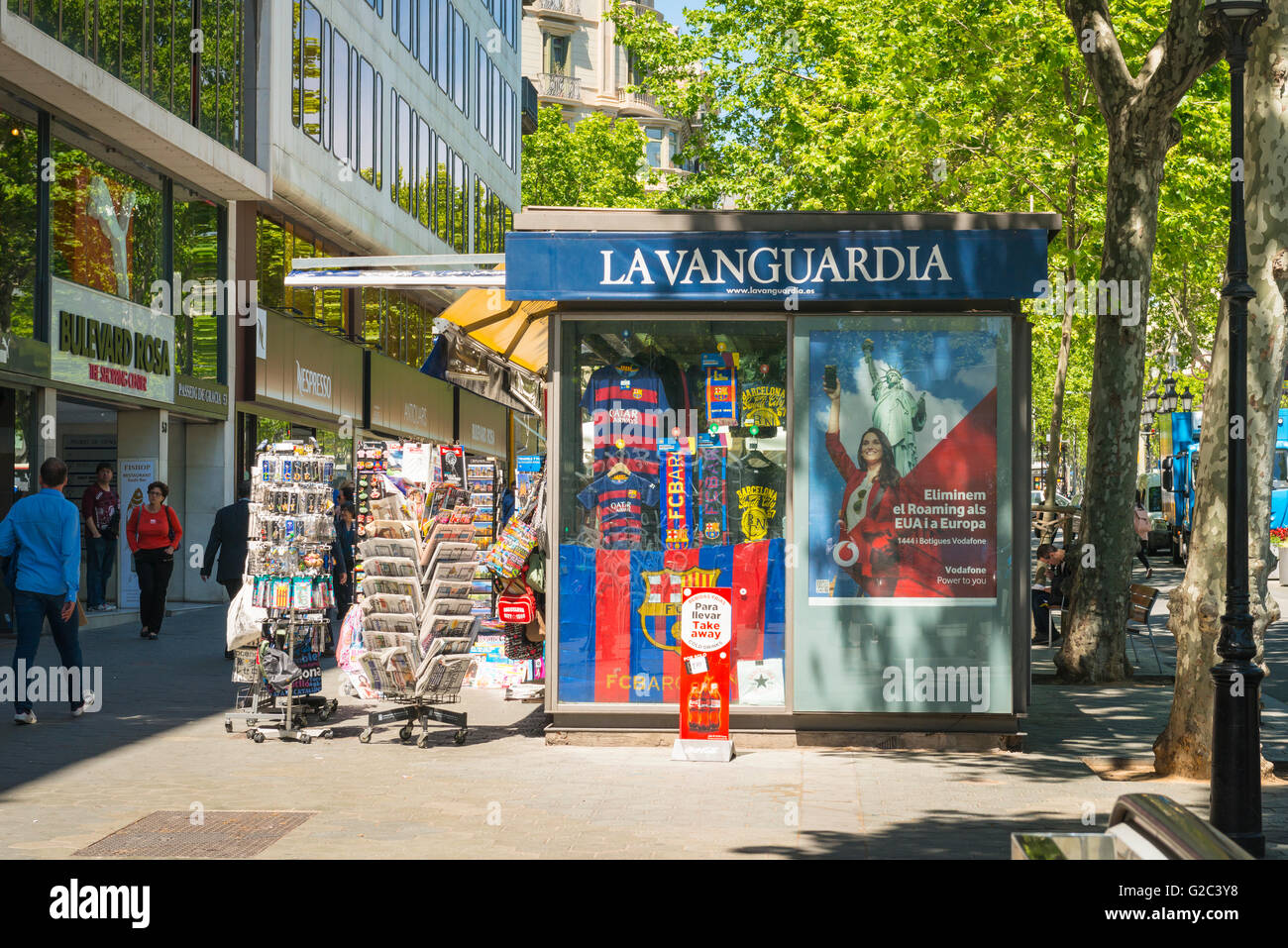 Spain Catalonia Barcelona Eixample Passeig de Gracia newspaper stand ...