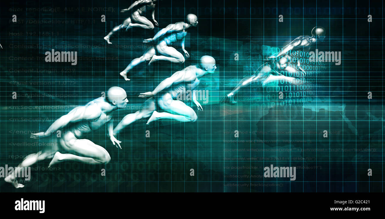 Science and Technology with Men Running as Futuristic Concept Stock ...