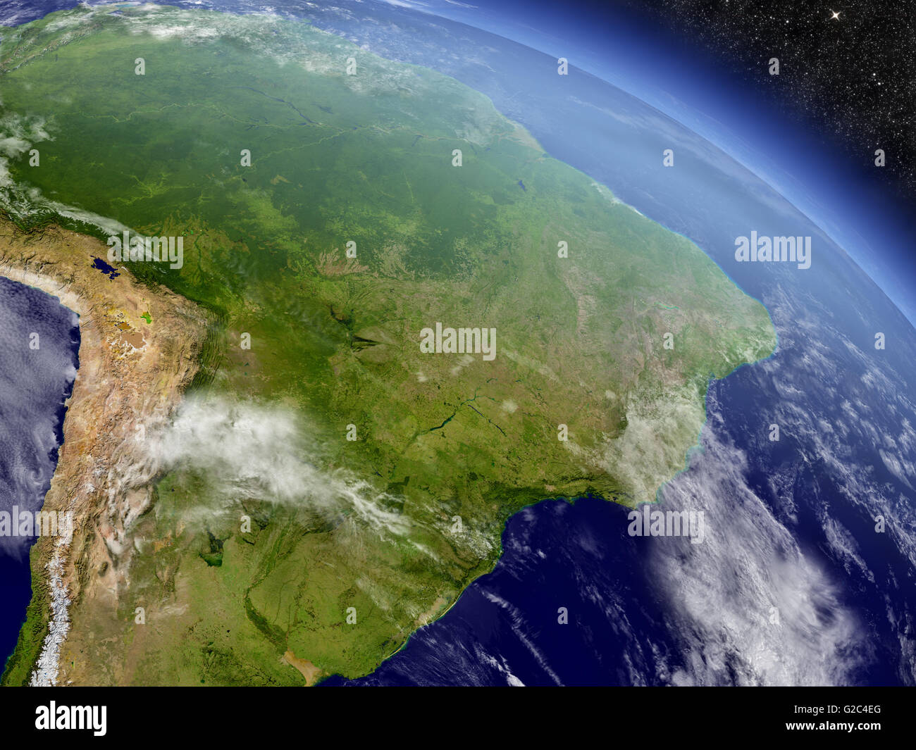 Brazil with surrounding region as seen from Earth's orbit in space. 3D ...