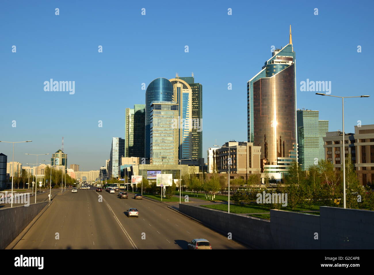 Street view with modern buildings in Astana, capital of Kazakhstan ...