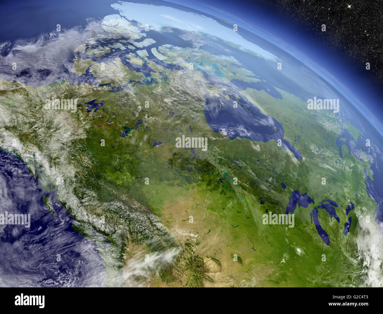 Canada with surrounding region as seen from Earth's orbit in space. 3D ...