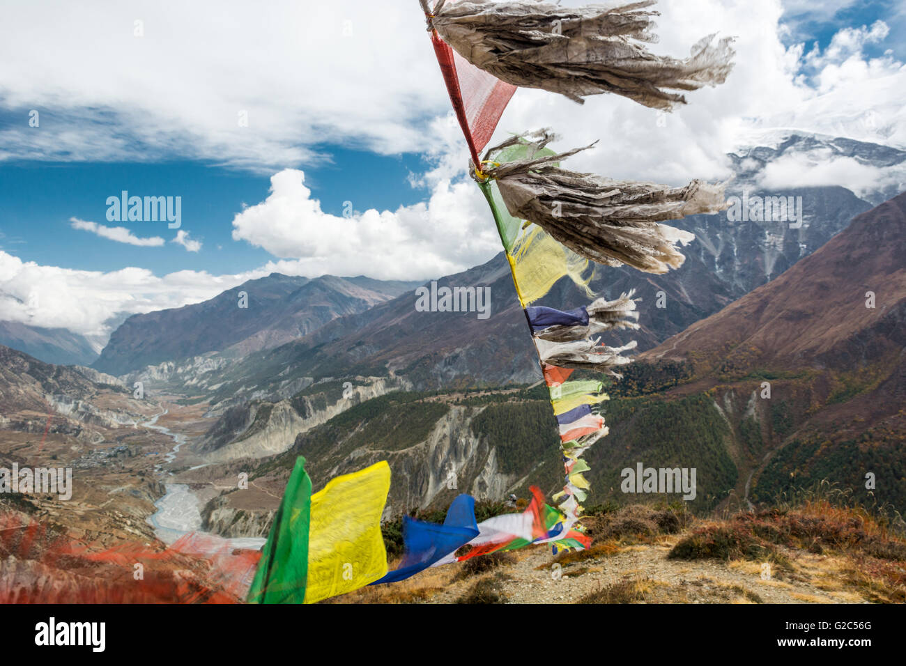 Prayer flags flowing in wind hi-res stock photography and images - Alamy