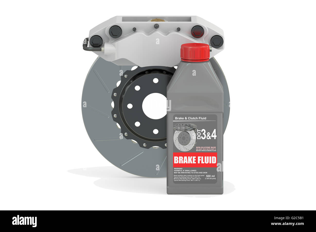 Brake Fluid with Disk Brake, 3D rendering isolated on white background ...