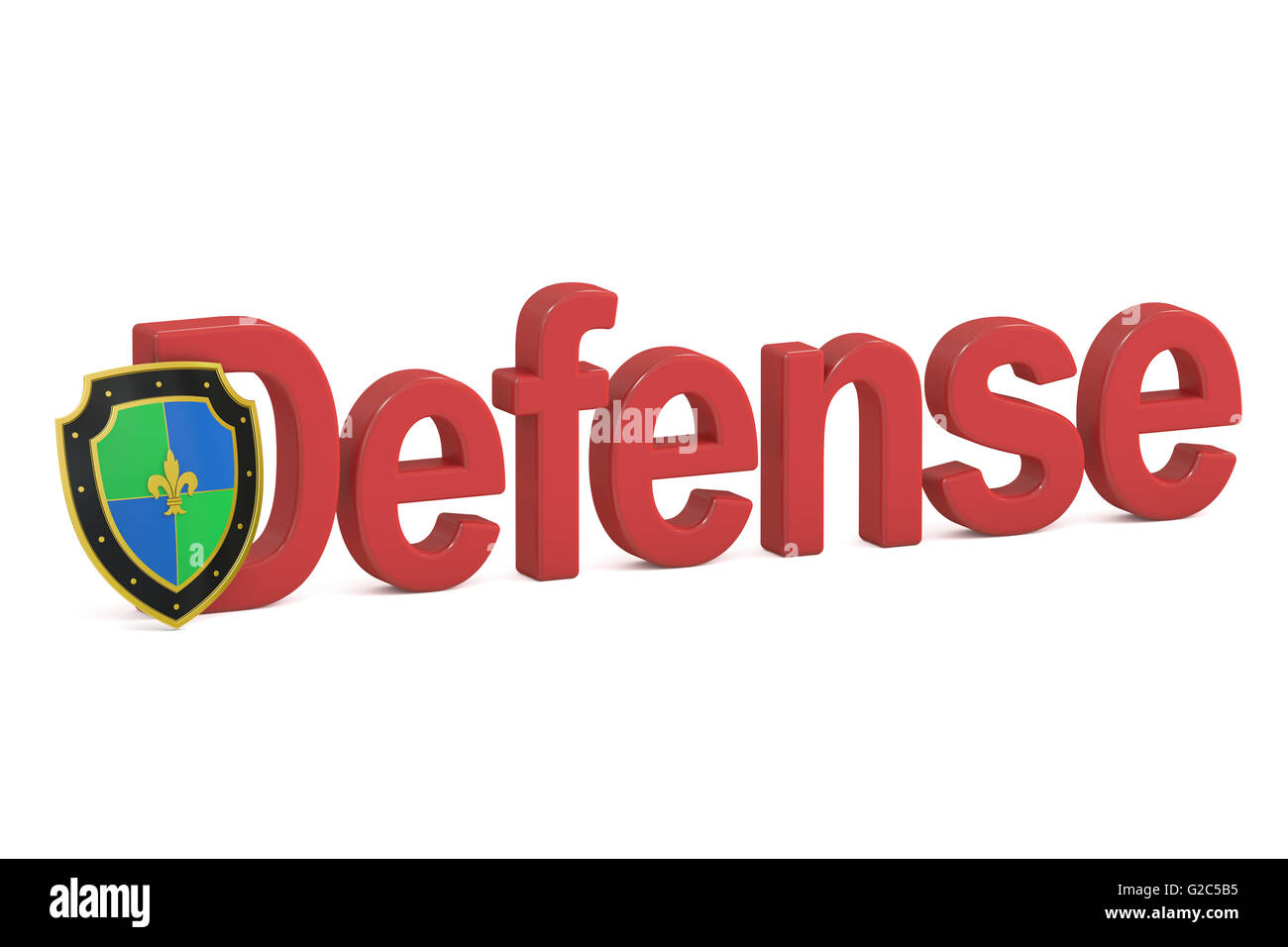 Defense concept with shield, 3D rendering isolated on white background ...