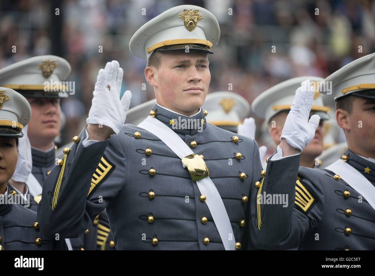 U.S Army cadets stand during the commencement ceremony oath at the West ...
