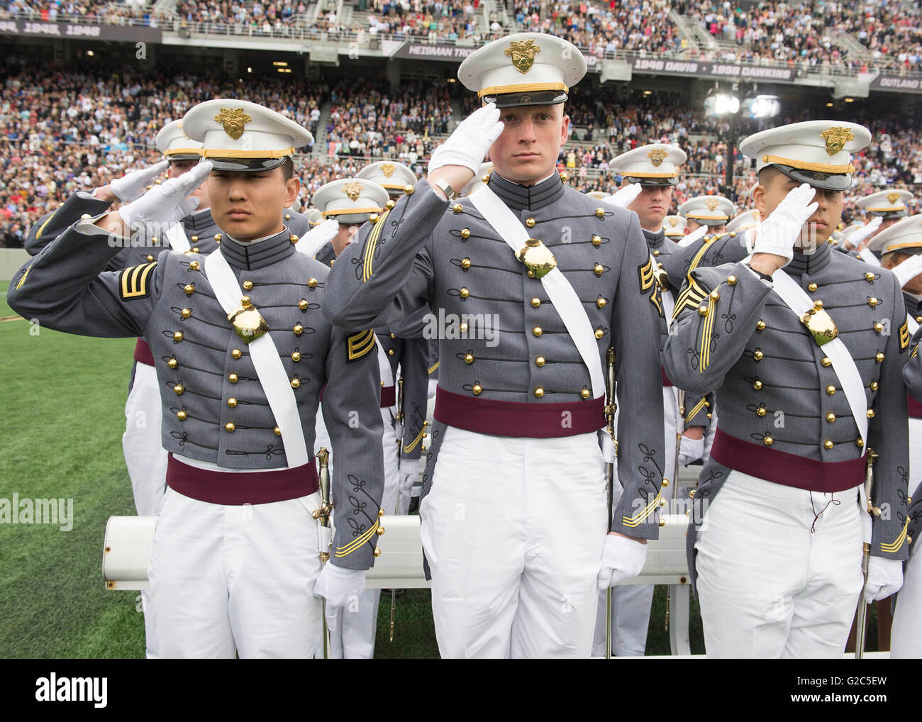 U.S Army cadets salute during the commencement ceremony dismissal at ...