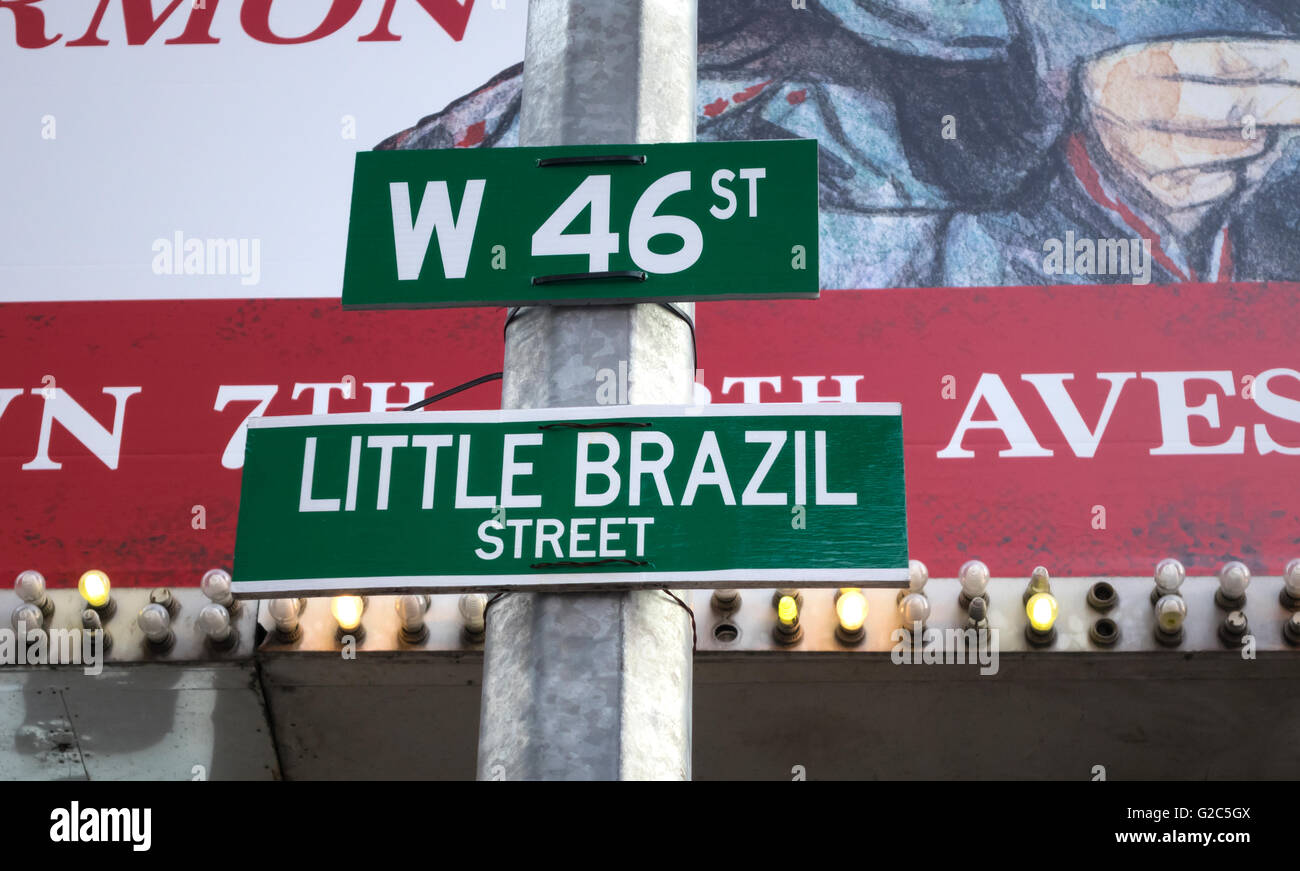 New York City street signs: West 46th Street, Little Brazil Street ...
