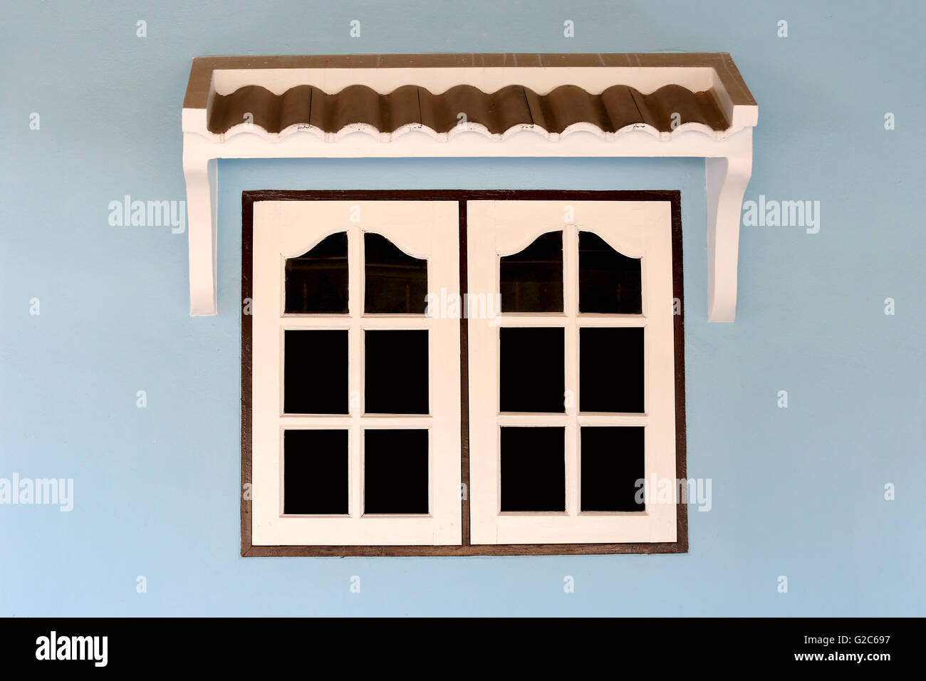 windows of house on blue wall for the design background Stock Photo - Alamy