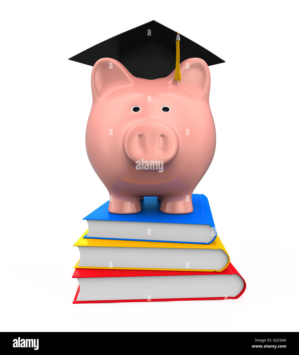 Piggy Bank with Graduation Cap and Books Stock Photo - Alamy