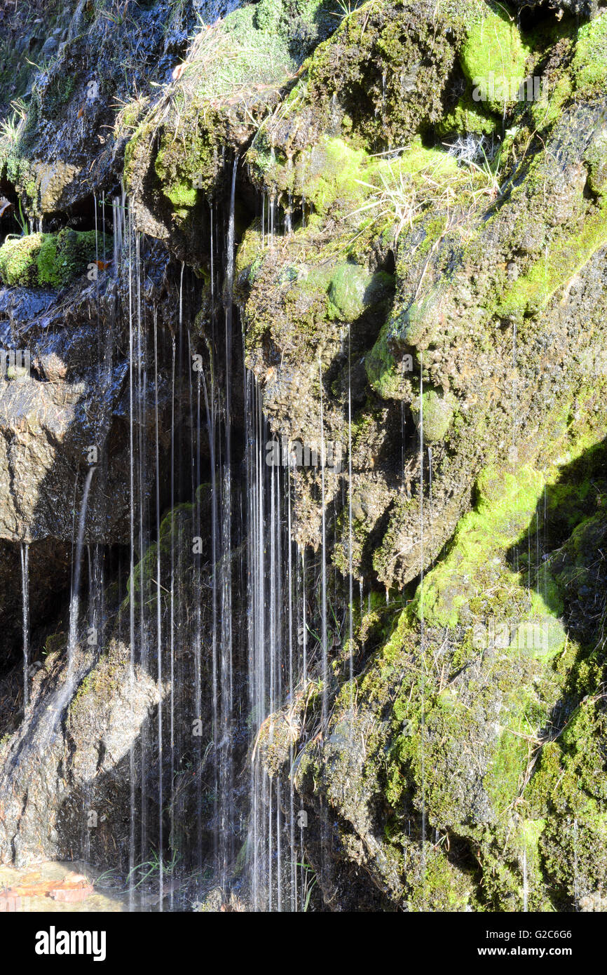 Small waterfall on the rock with moss Stock Photo - Alamy