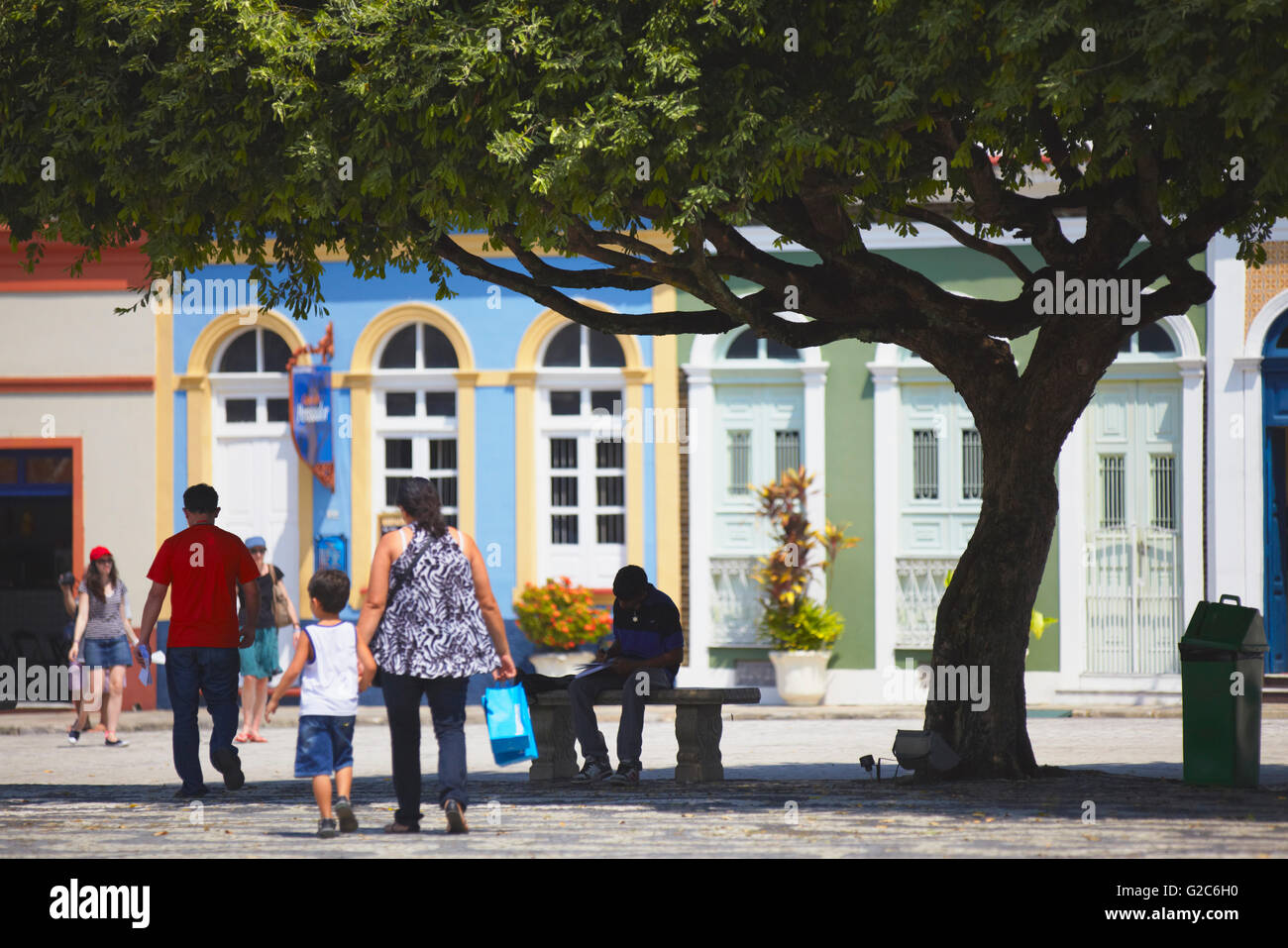 People walking across Praca Sao Sebastiao (St Sebastian Square), Manaus ...