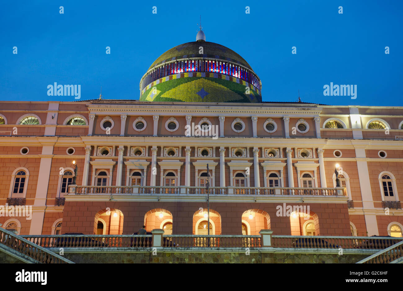 Teatro Amazonas (Opera House) at dusk, Manaus, Amazonas, Brazil Stock ...