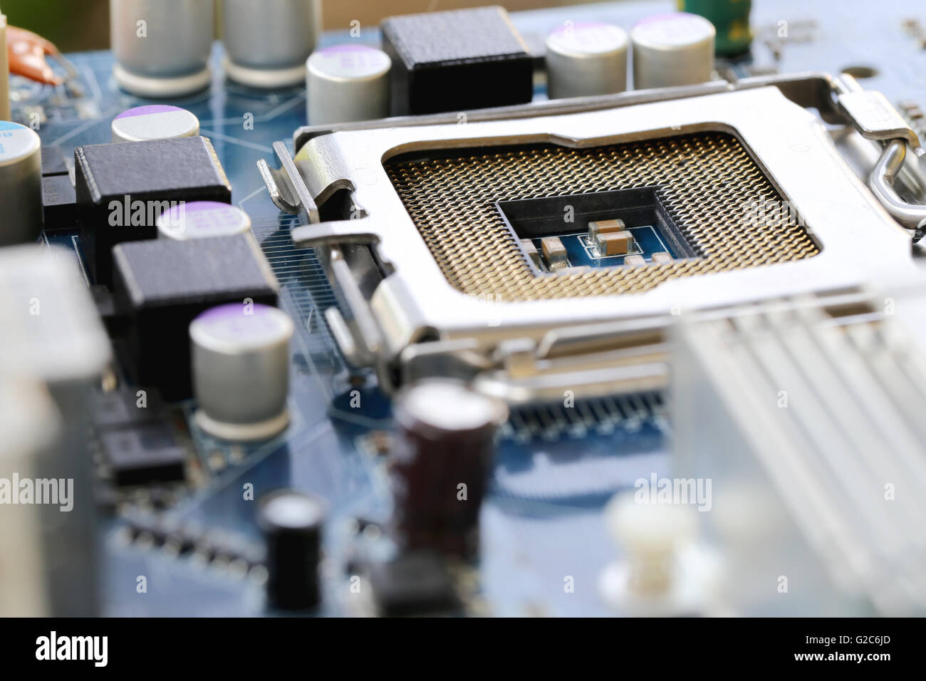 Focus CPU socket on motherboard of computer for the design background ...