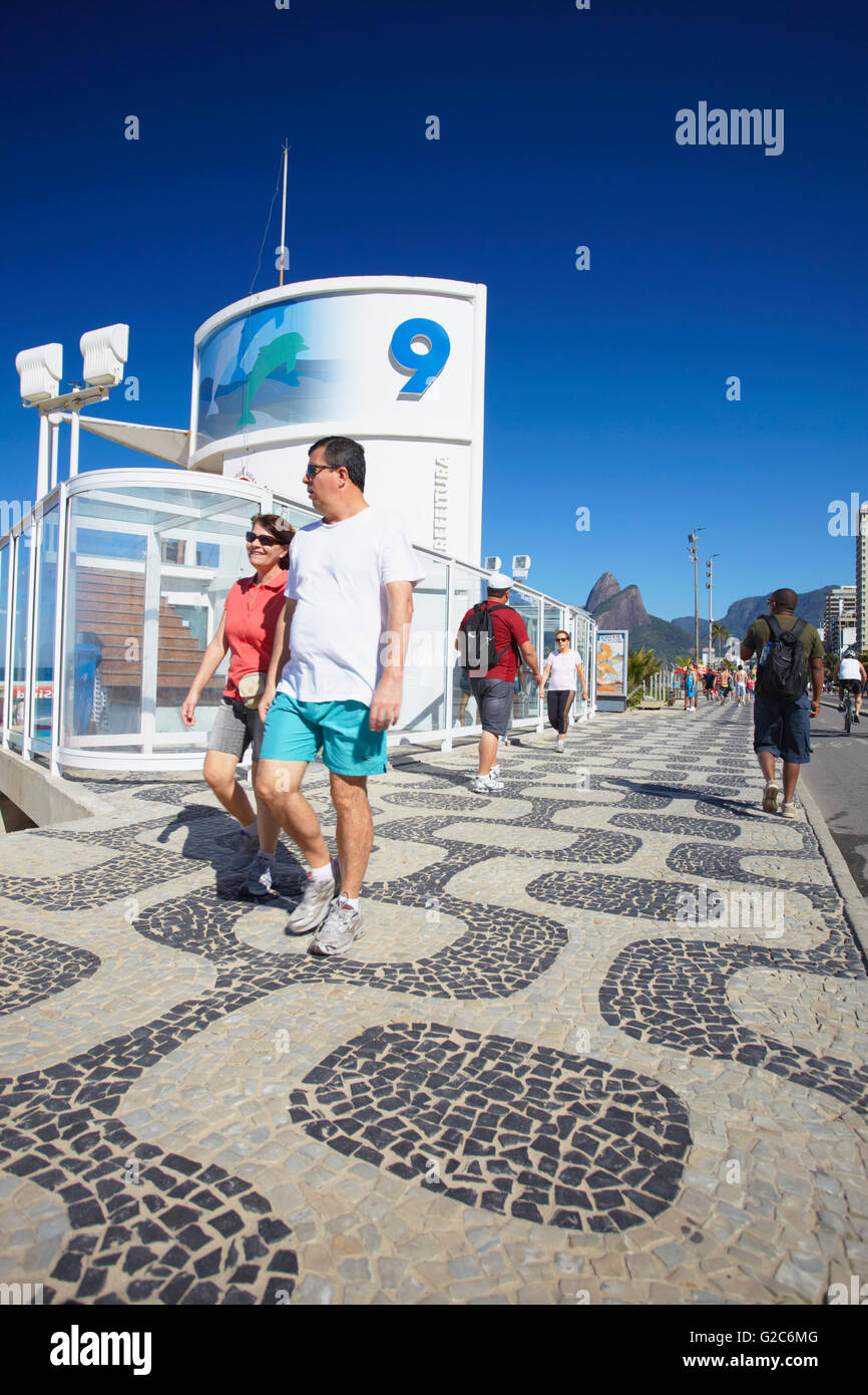 People walking along pedestrianised street on Sunday, Ipanema, Rio de ...