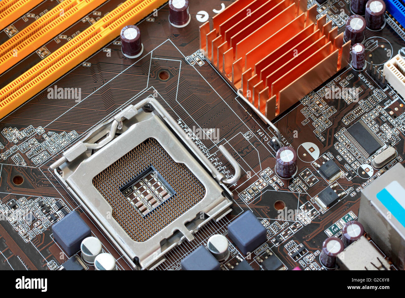 Focus CPU socket on motherboard of computer for the design background ...