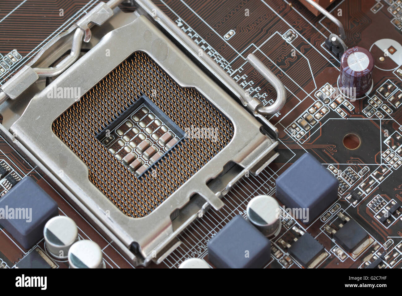 Focus CPU socket on motherboard of computer for the design background ...