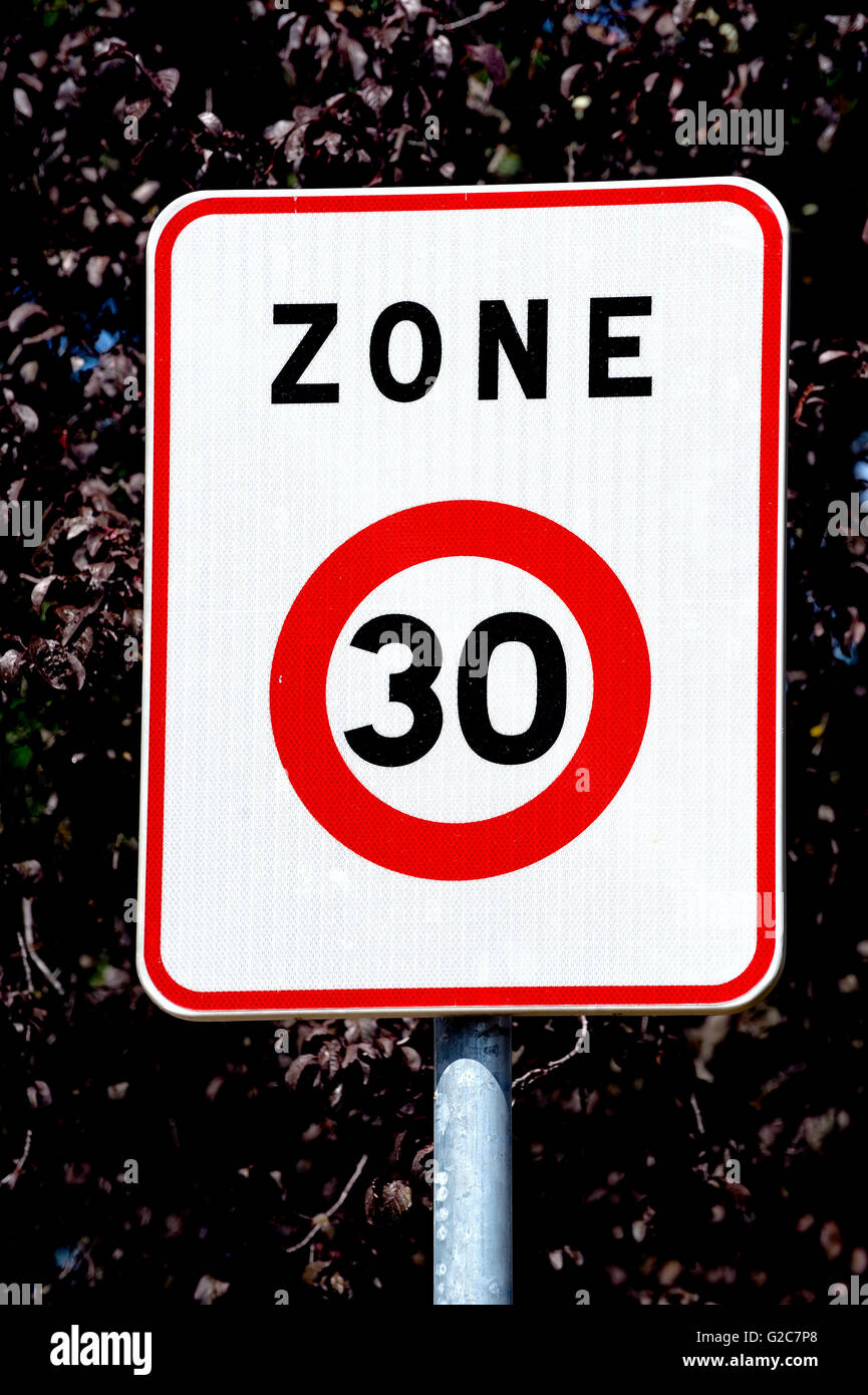 panel of speed limit at the entrance of a French village Stock Photo ...