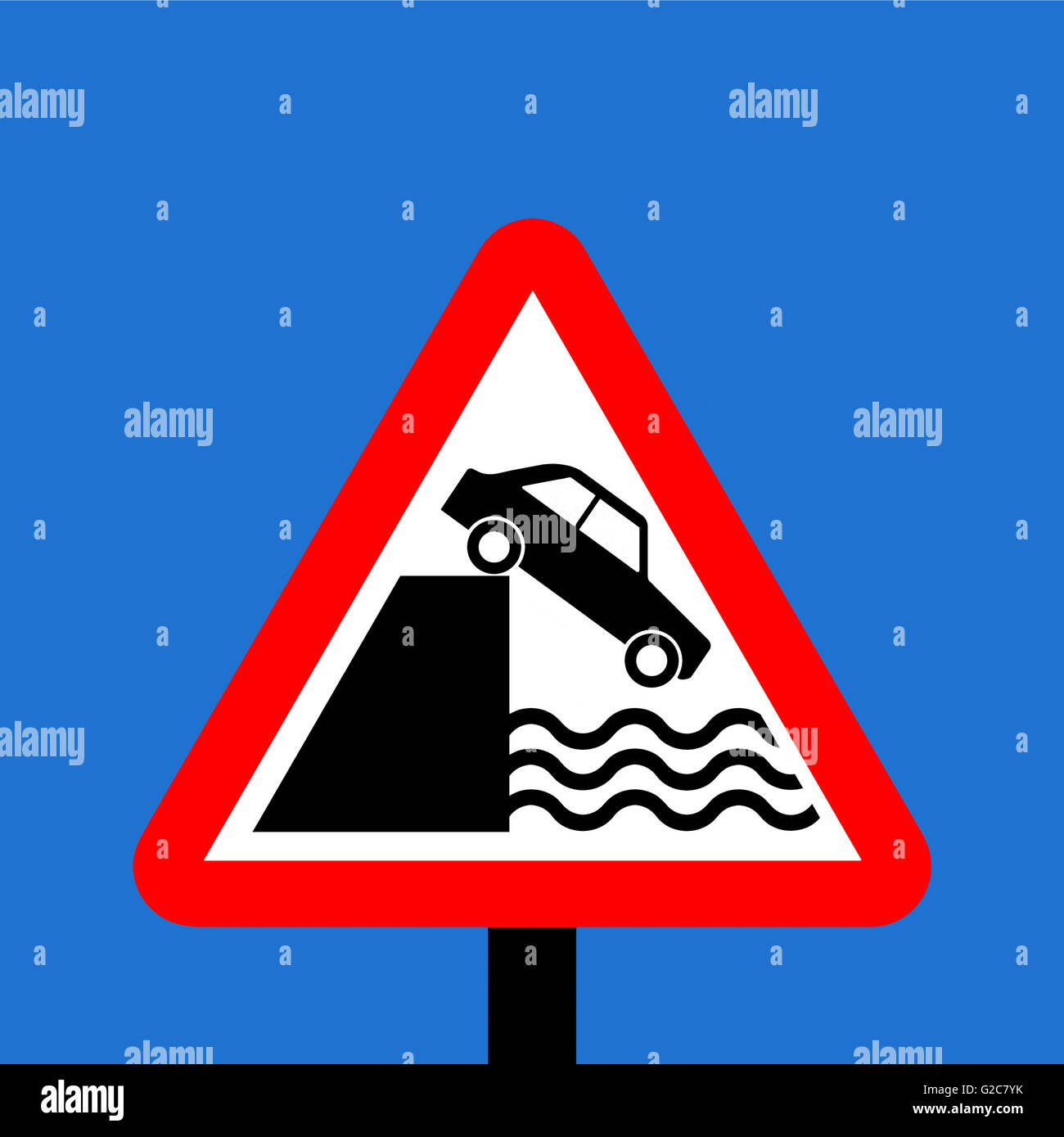 Warning triangle Quayside or river bank traffic sign Stock Photo - Alamy