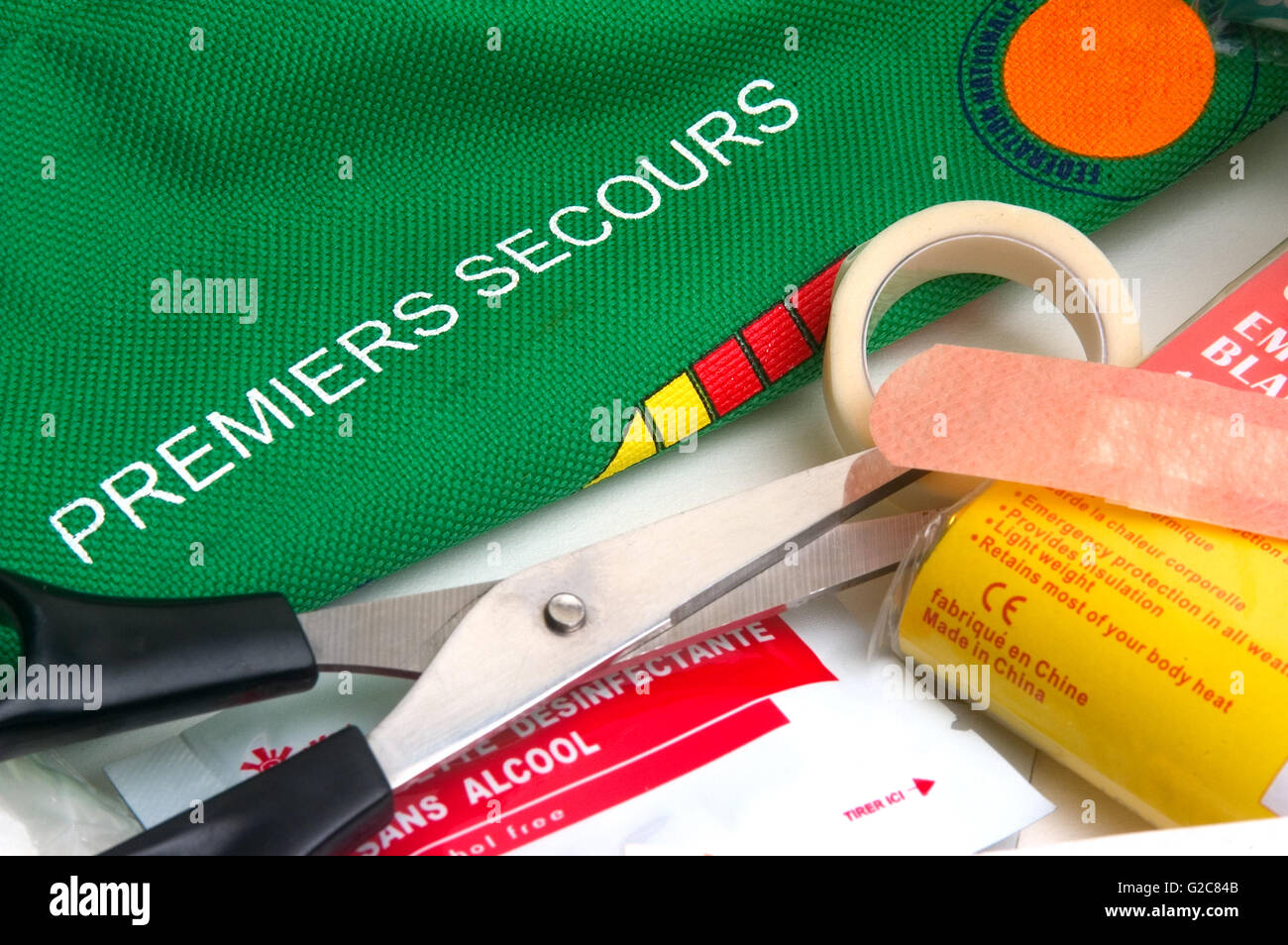 first aid kit with everything you need to treat, such as bandages and ...