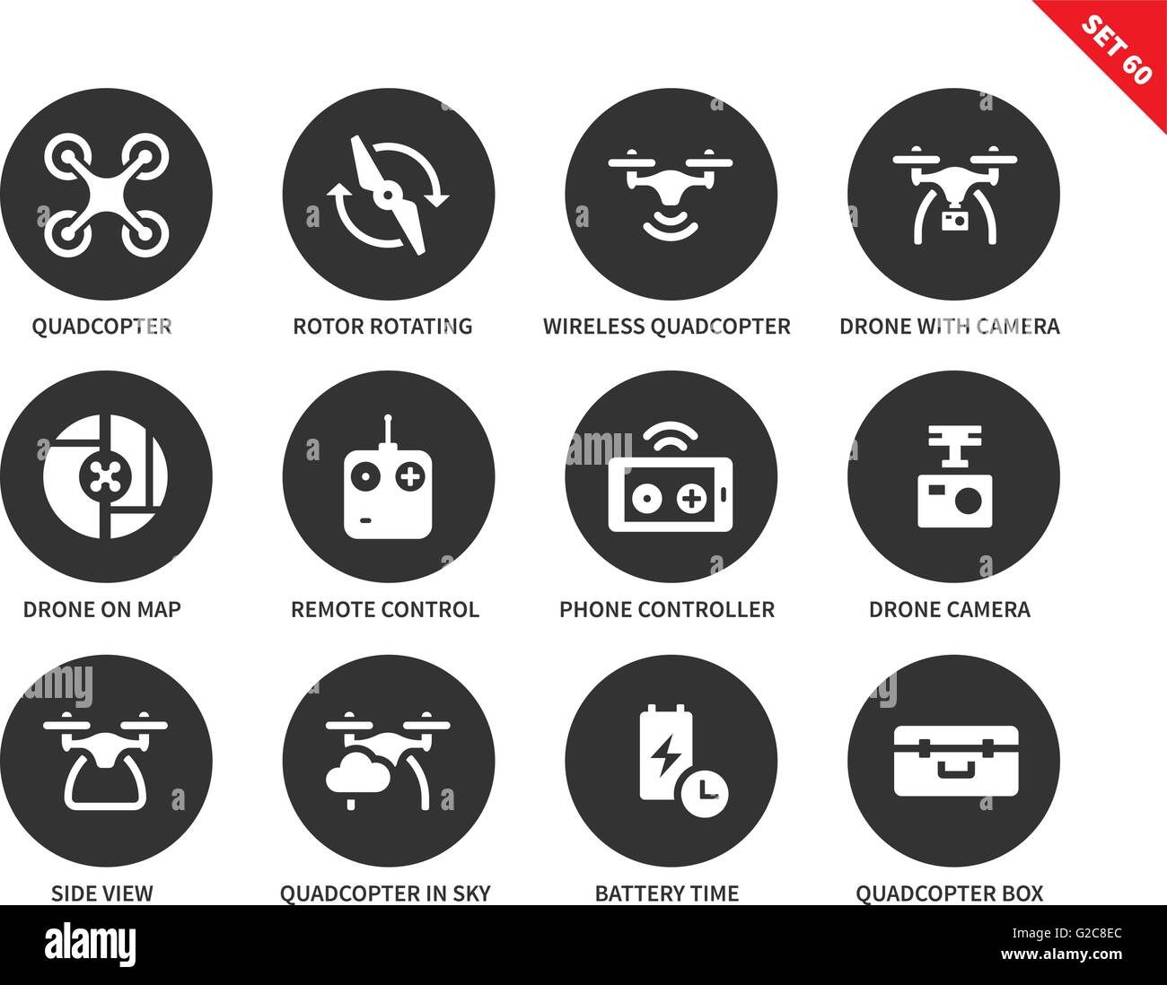 Flying drones icons on white backgrond Stock Vector Image & Art - Alamy