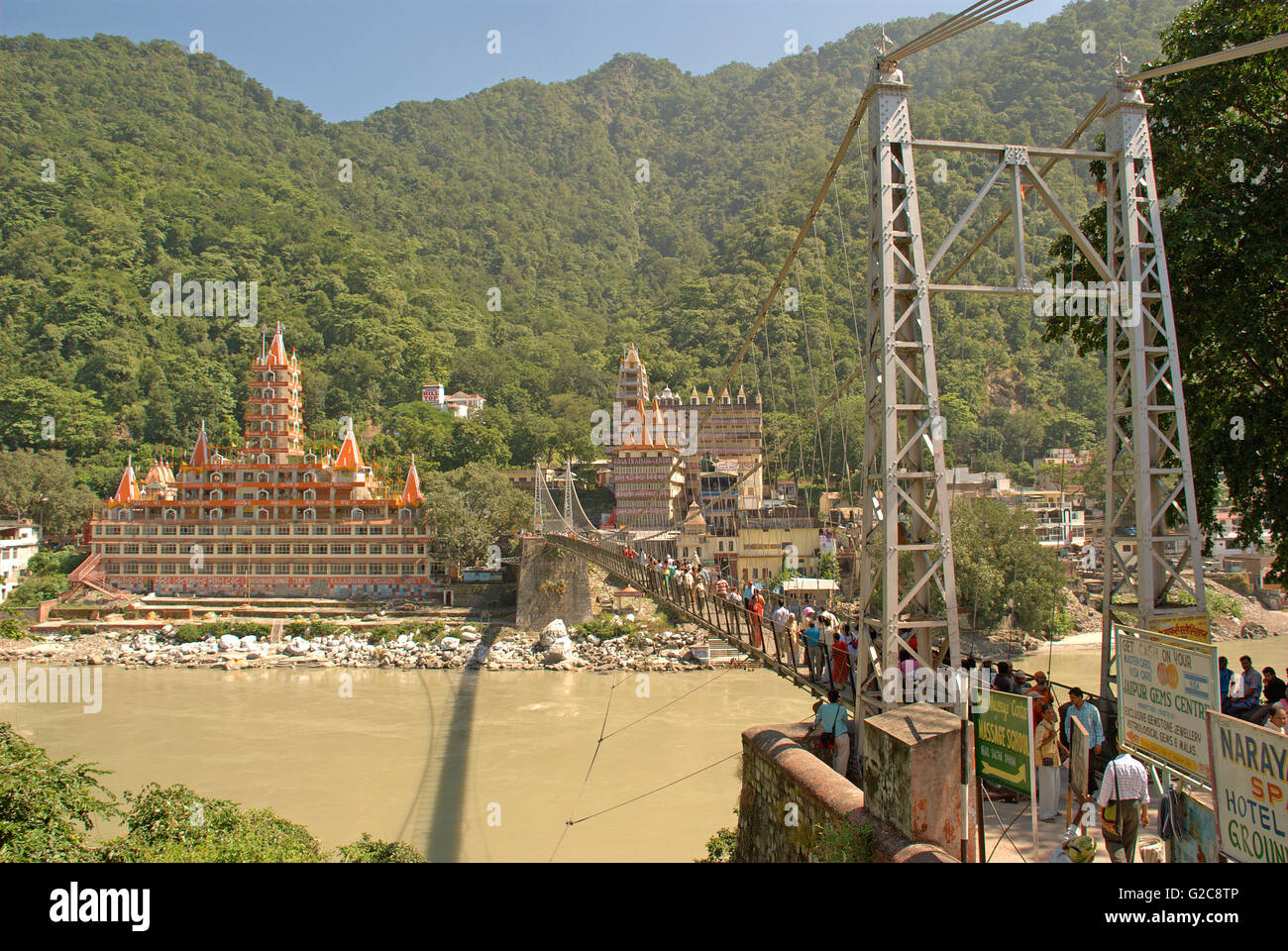 Laxman Jhula bridge over Ganga river, Rishikesh, Uttarakhand, India ...