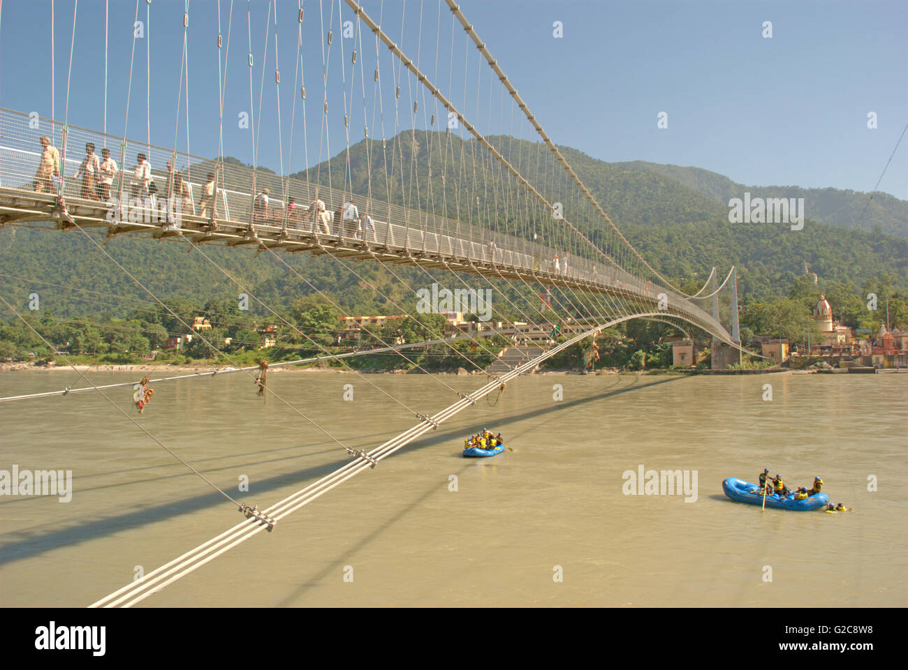 Ram Jhula, bridge over river Ganga, Rishikesh, Uttarakhand, India Stock ...
