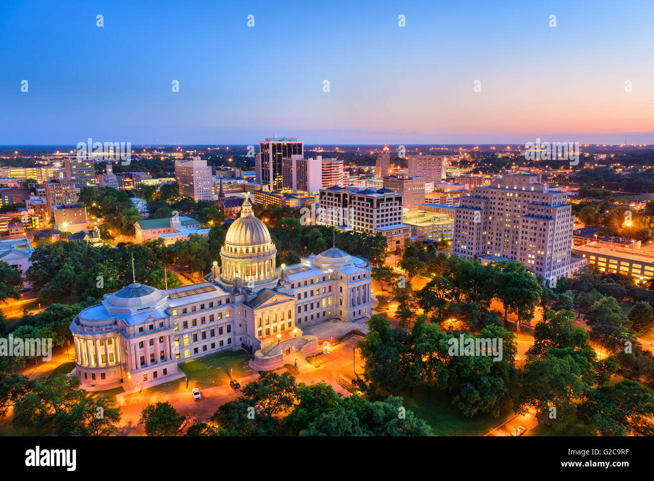 Jackson, Mississippi, USA skyline over the Capitol Building Stock Photo ...