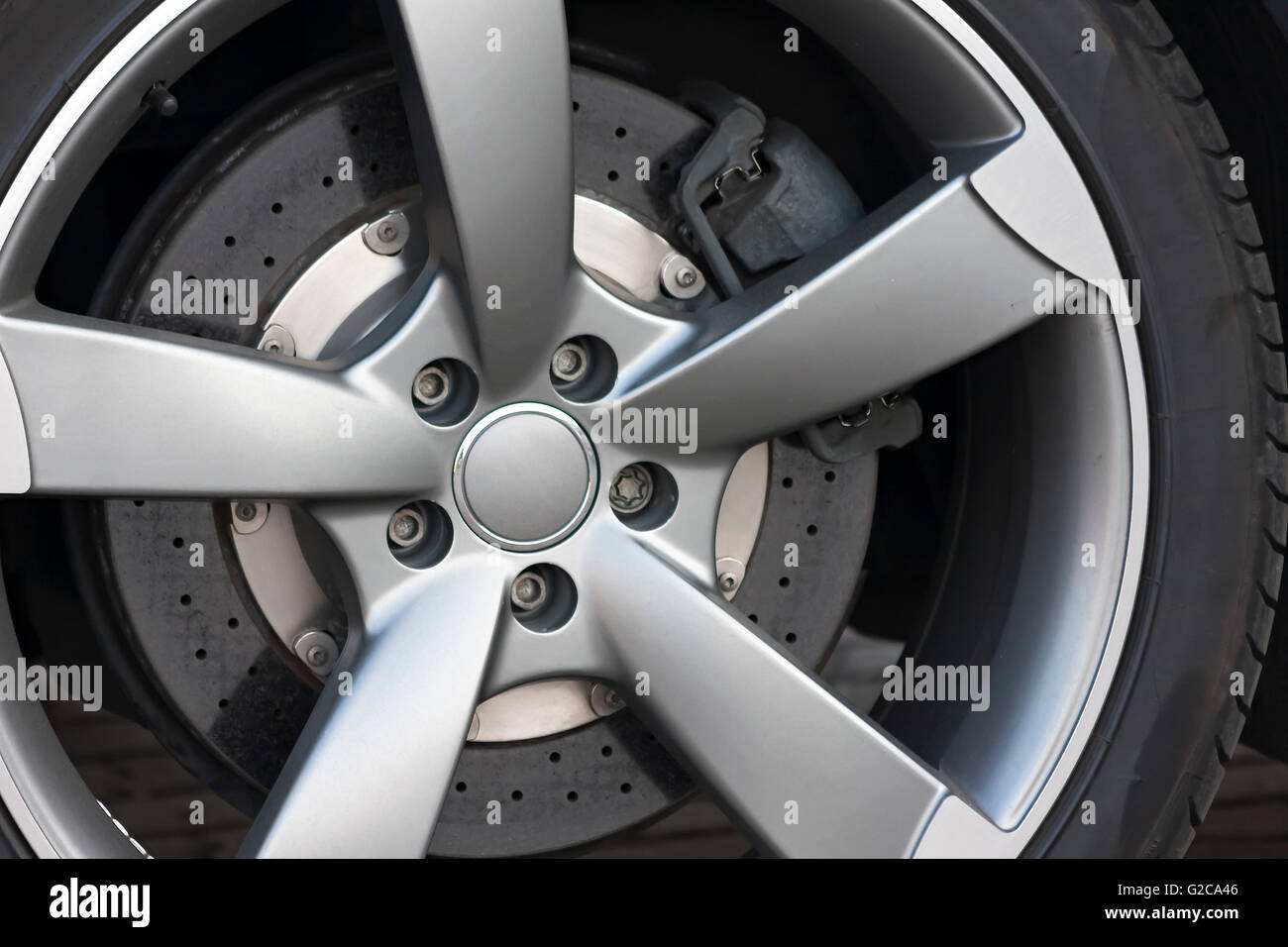 Wheel closeup with brake disc and caliper, alloy wheels Stock Photo - Alamy