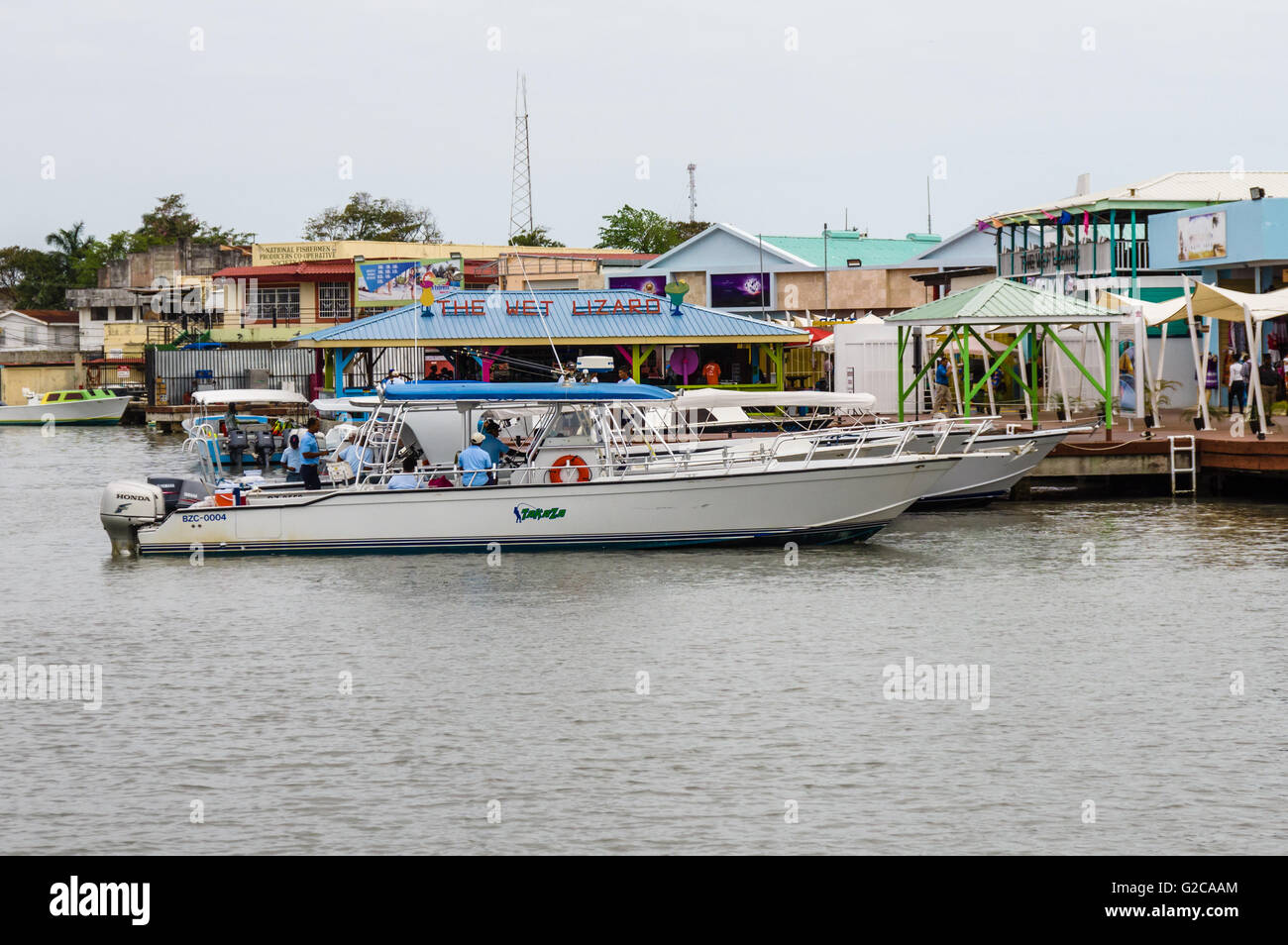 Excursion boats waiting for tourists in Belize City, Belize Stock Photo ...