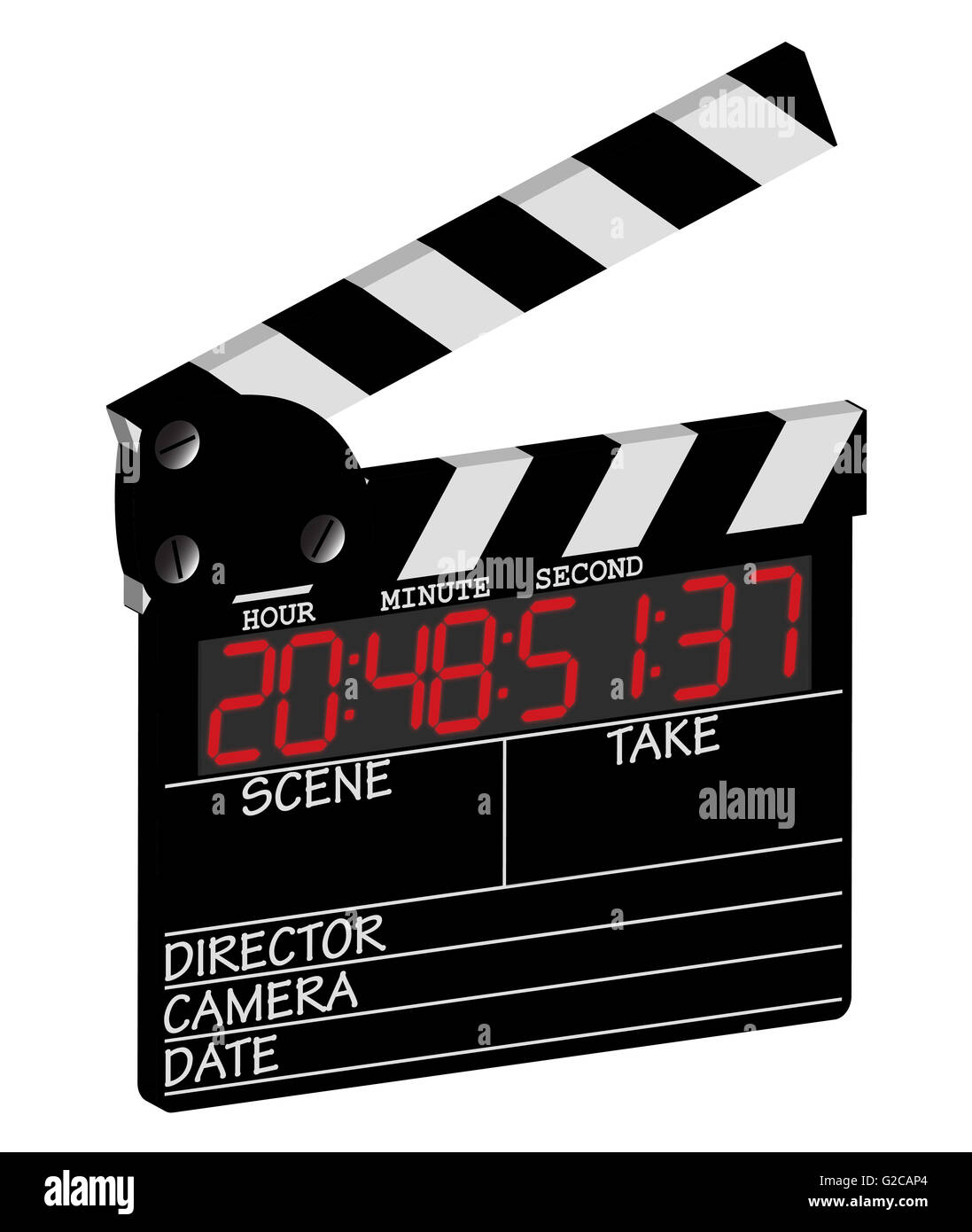 A director's 3d digital clapper board isolated on a white background ...