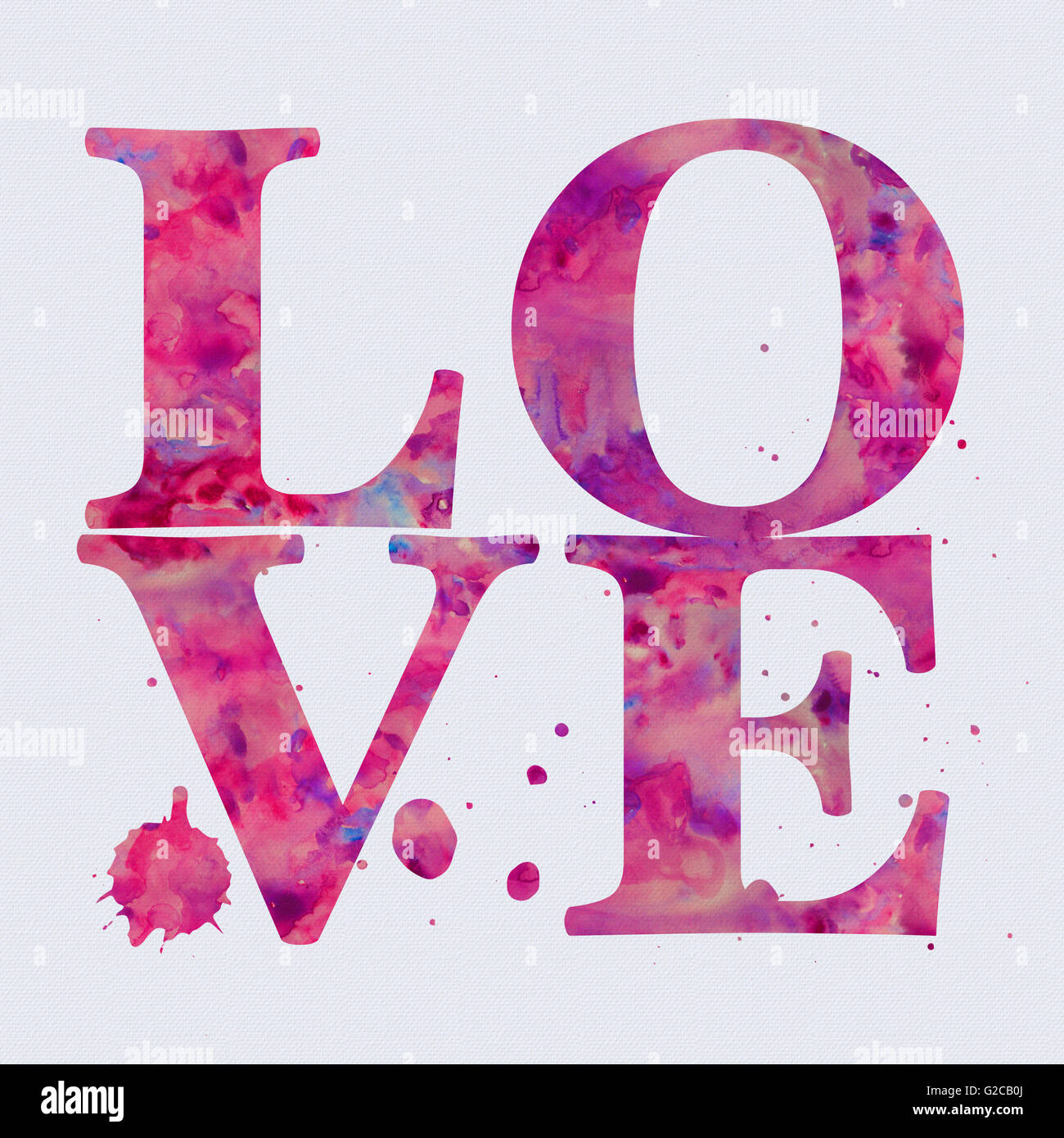 Watercolour effect Love text with splattered ink effect on a white ...