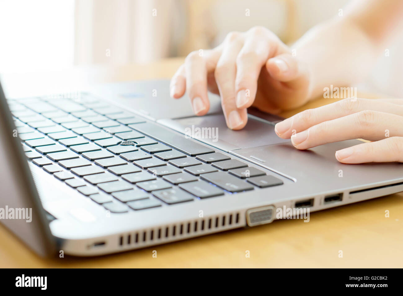 Woman working at home office hand on keyboard close up Stock Photo - Alamy