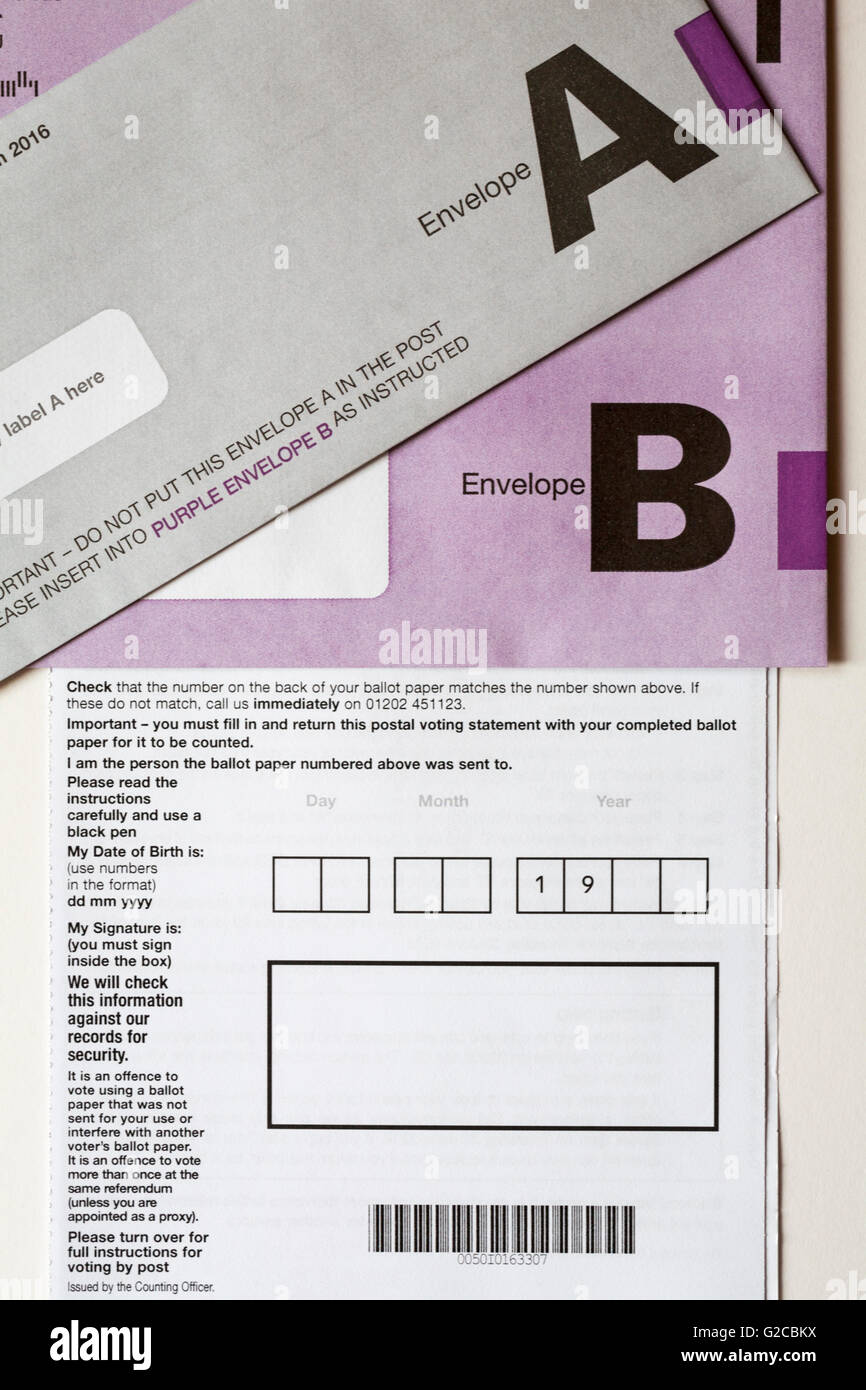 Completed voting form in envelope b hi-res stock photography and images ...