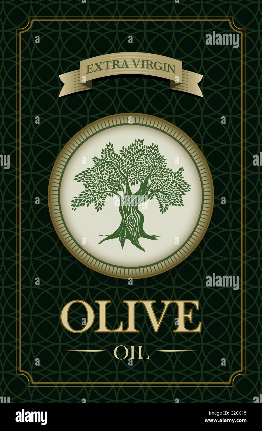 Vector olive oil label design with olive tree illustration Stock Vector ...