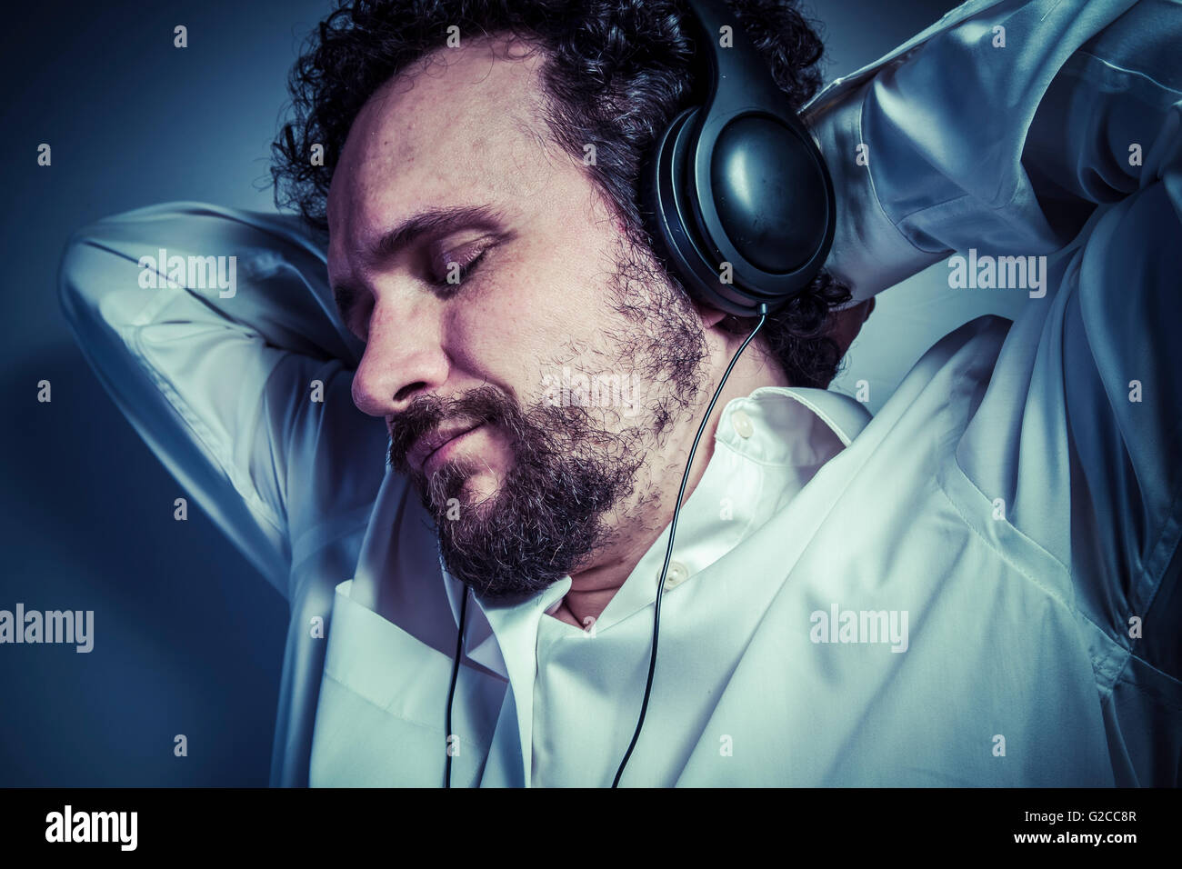 classical music, man with intense expression, white shirt Stock Photo ...