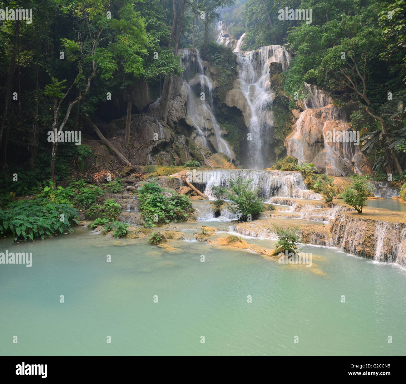 Motion of water at Kuang Si Falls or Tat Kuang Si Waterfalls in Luang ...