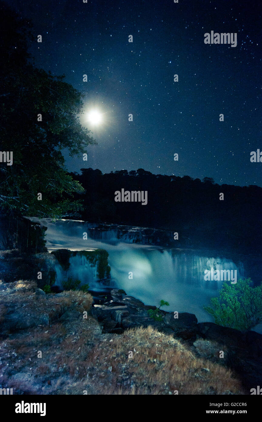 Night shoot of Salto Augusto Waterfall, Juruena River, Amazon Forest ...